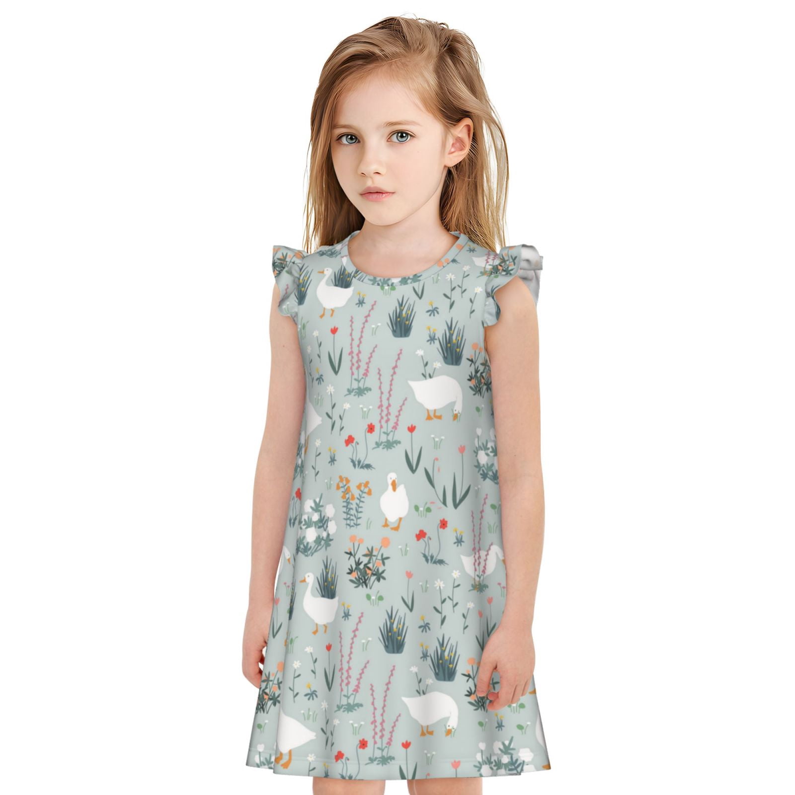 Girls Nightgowns - Goose and Doodle Flowers Flutter Sleeves Sleepwear ...
