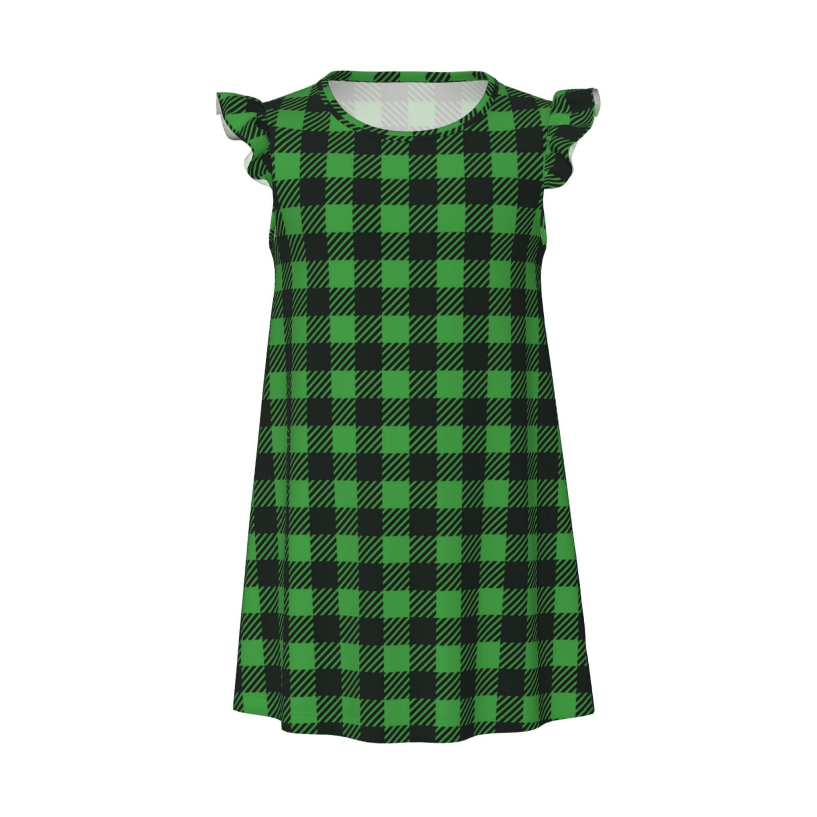 Girls Nightgowns - Green Gingham Buffalo Plaid Soft Comfort Flutter ...