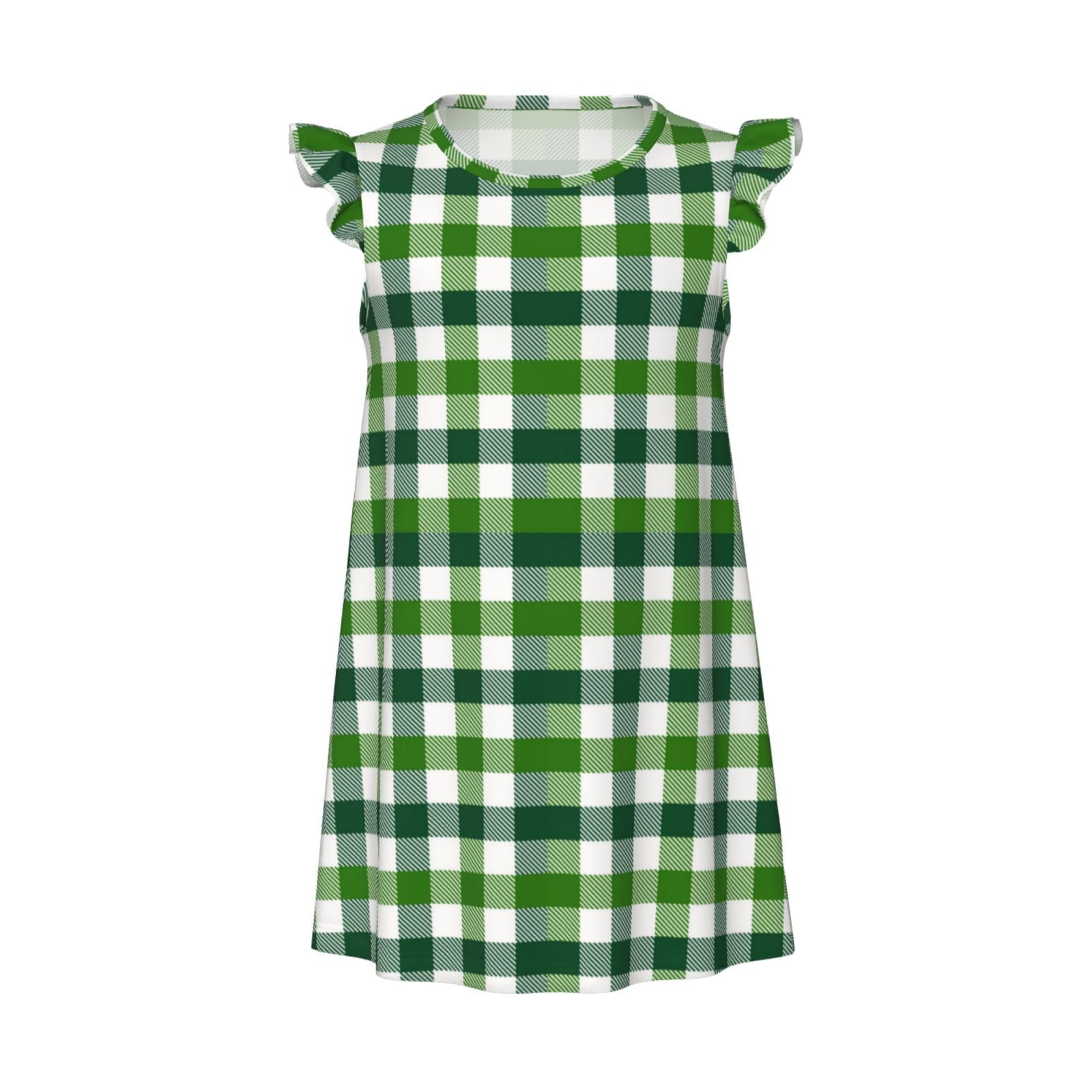 Girls Nightgowns - Green Gingham plaid Checkered Short Sleeves Princess ...