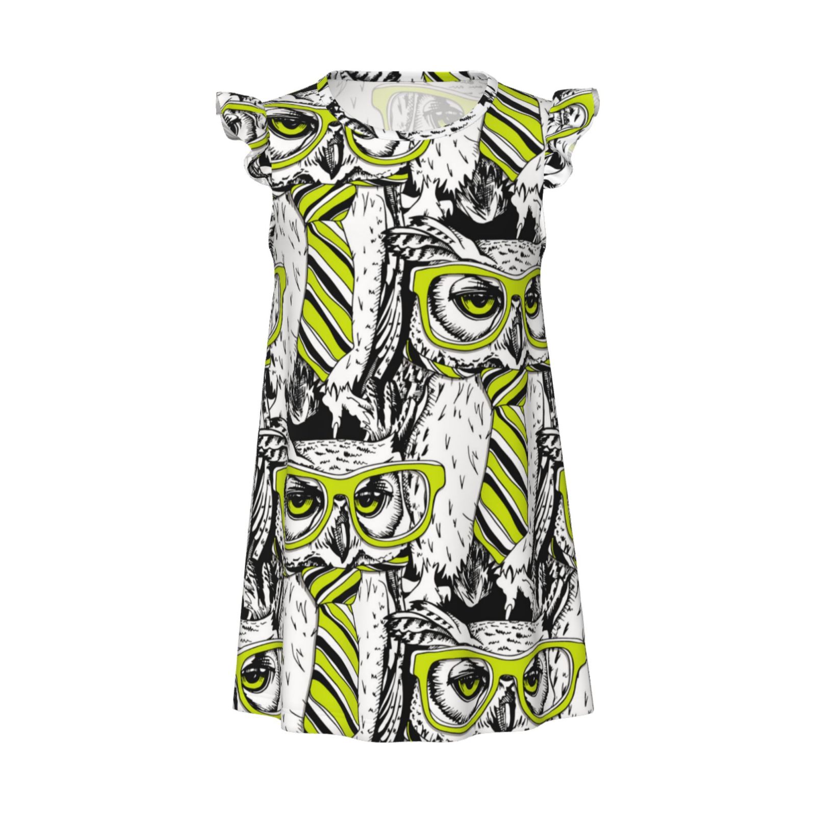Girls Nightgowns - Green Glasses Tie Owl Soft Comfort Flutter Sleeves ...