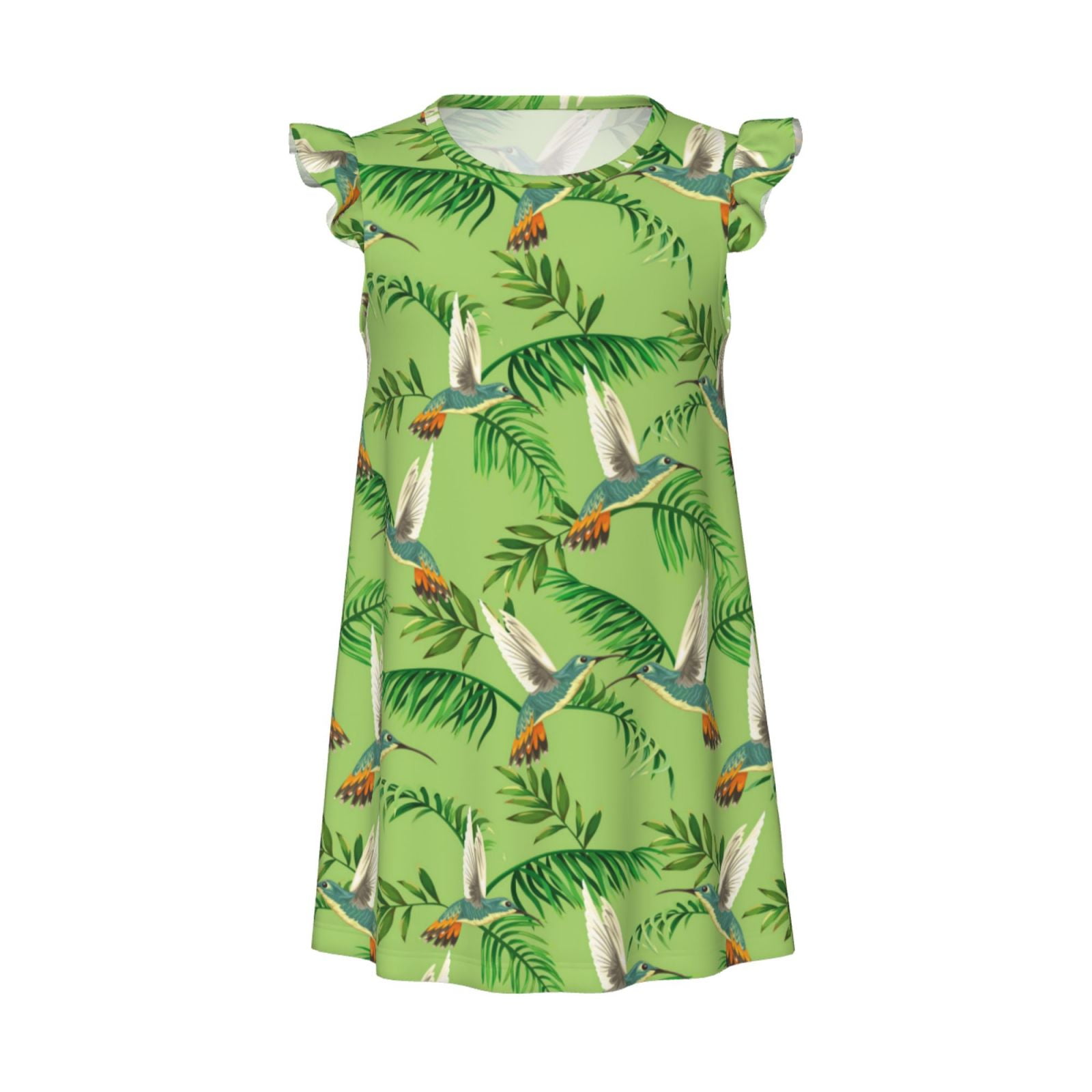 Girls Nightgowns - Green Hummingbird Palm Leaf Soft Comfort Flutter ...