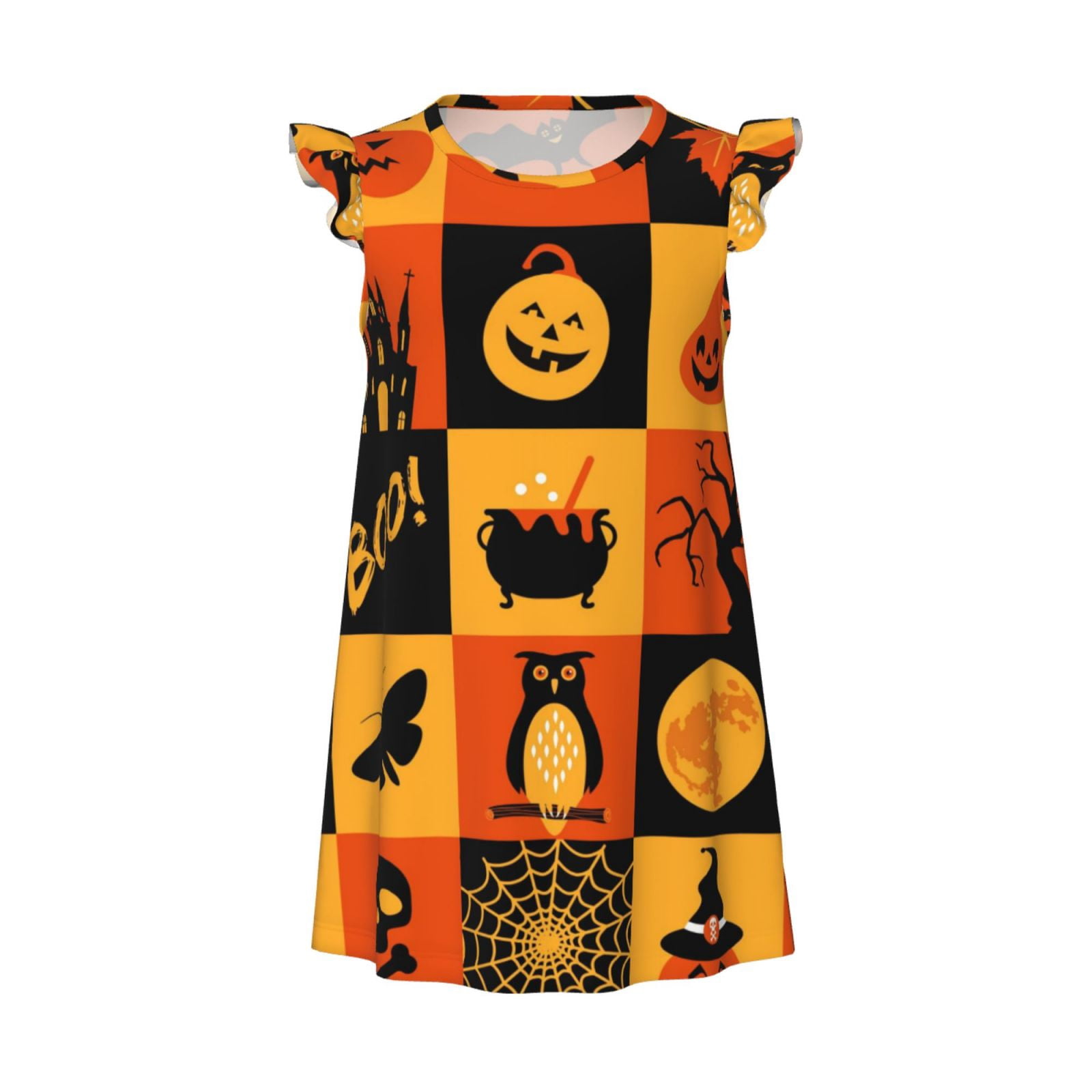Girls Nightgowns - Halloween Banner Symbols Short Sleeves Pajamas Dress ...