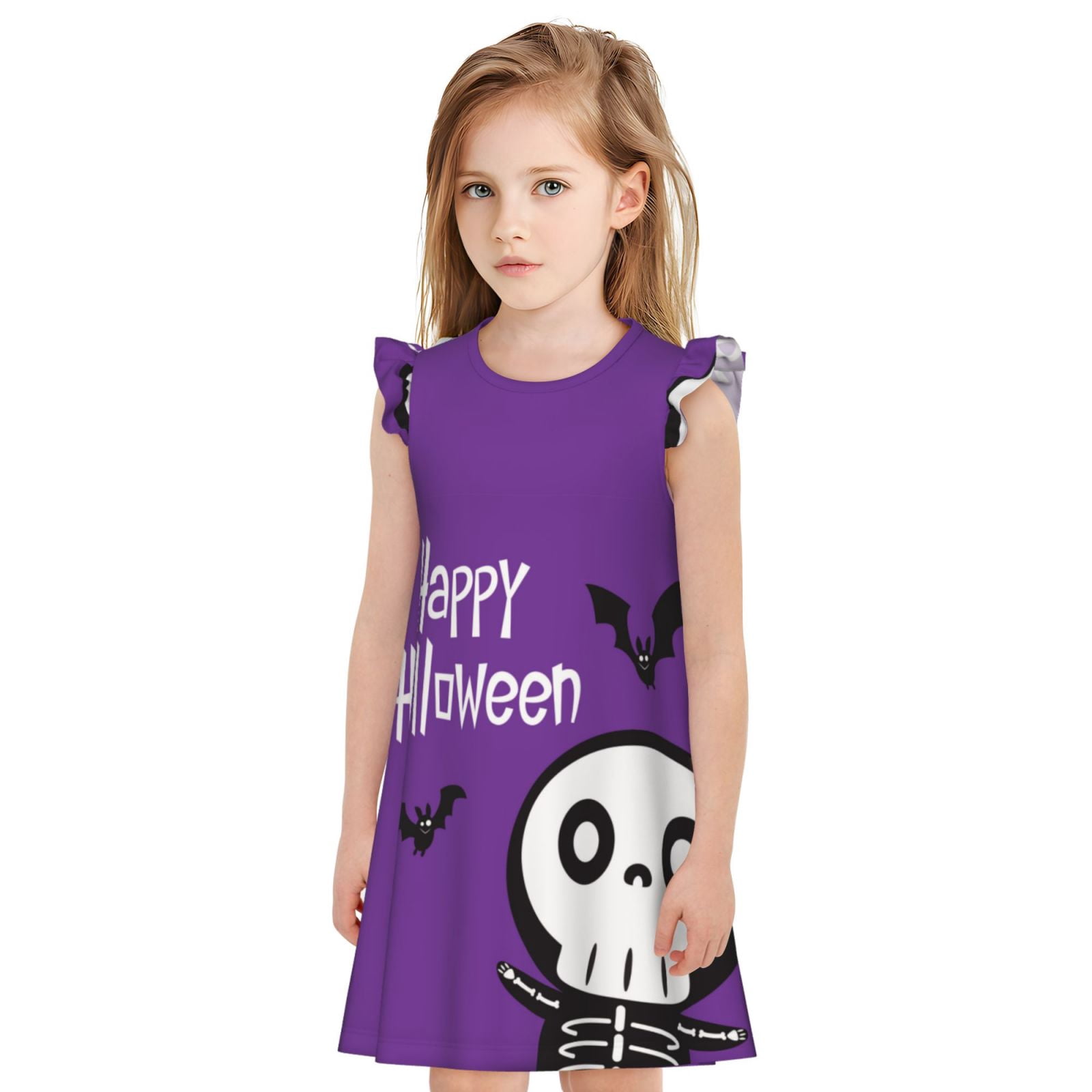 Girls Nightgowns - Halloween Funny Skeleton Purple Soft Comfort Flutter ...