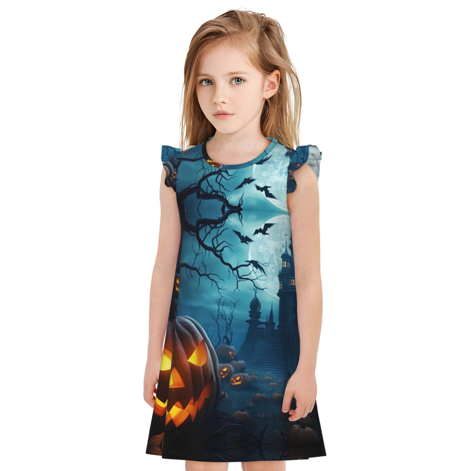 Girls Nightgowns - Halloween Haunted House Flutter Sleeves Sleepwear ...