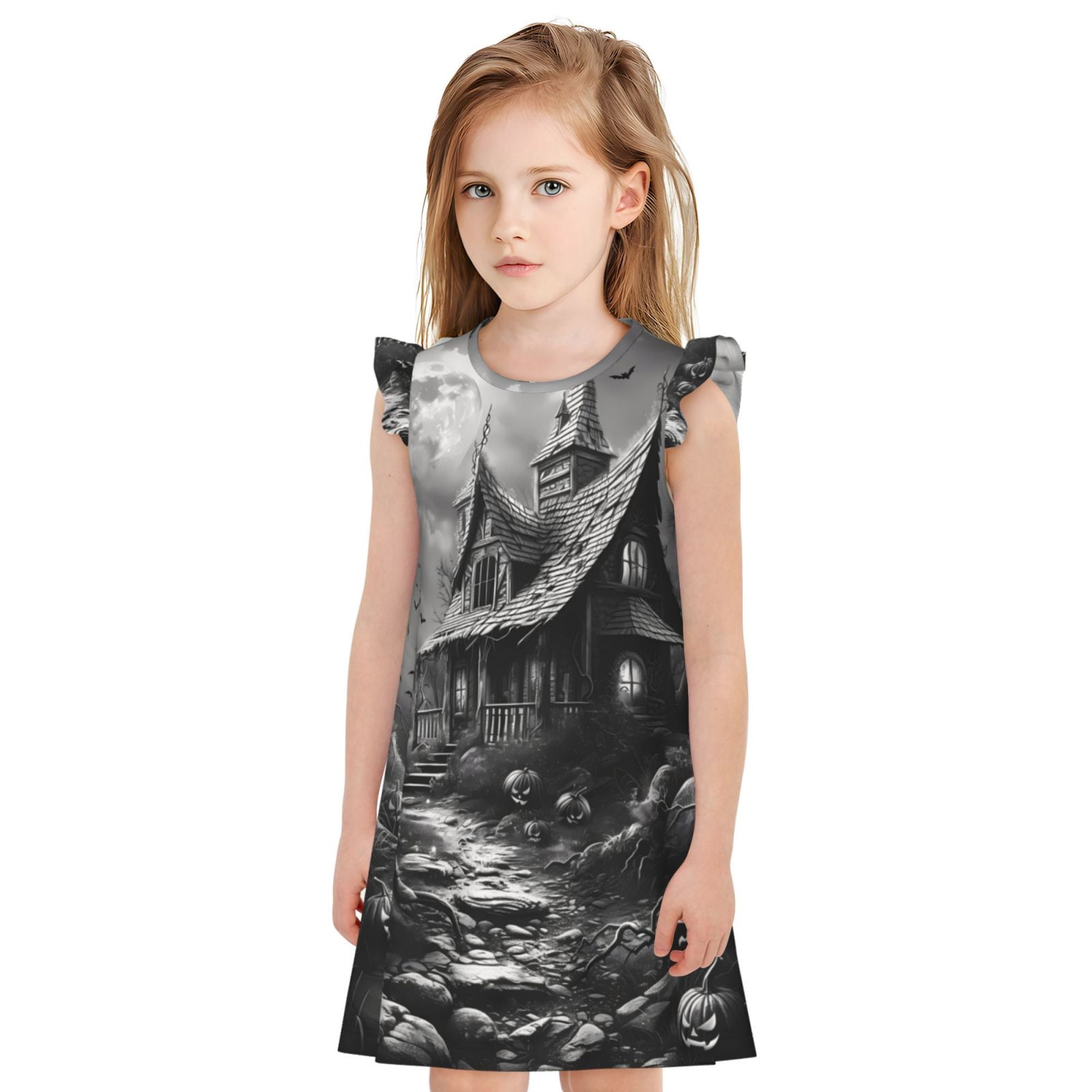 Girls Nightgowns - Halloween Haunted House Path Soft Comfort Flutter ...