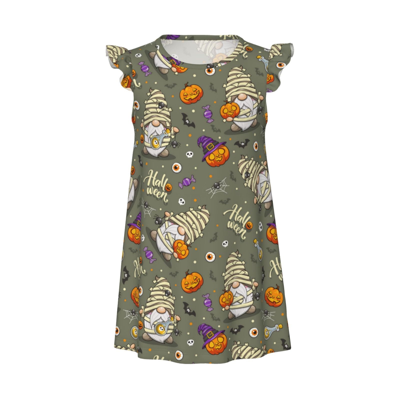 Girls Nightgowns, Halloween Mummy Gnome Flutter Sleeve Pajamas ...