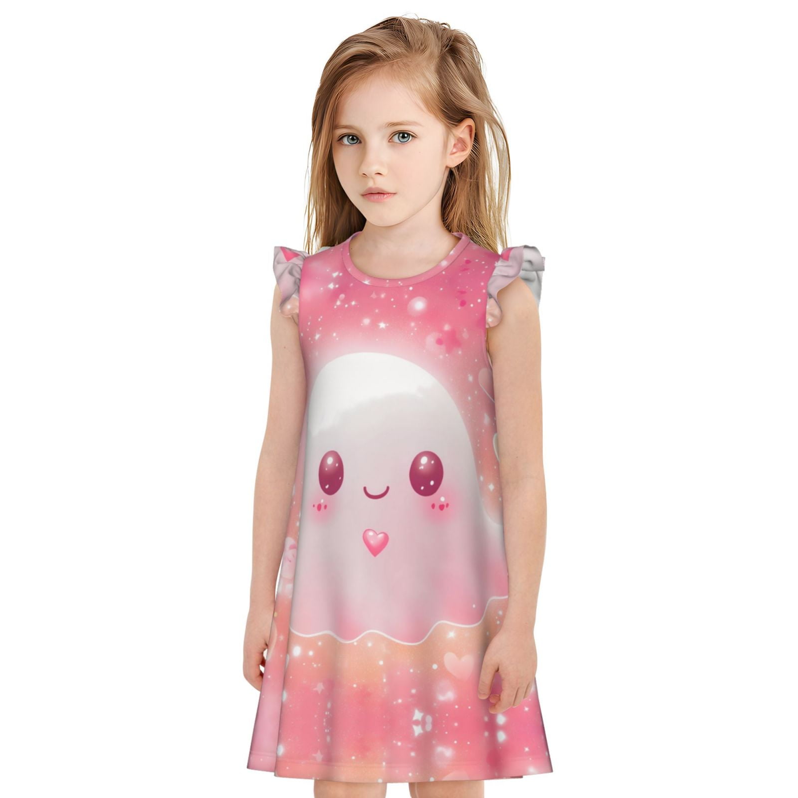 Girls Nightgowns - Halloween Pink Cute Ghost B Soft Comfort Flutter ...