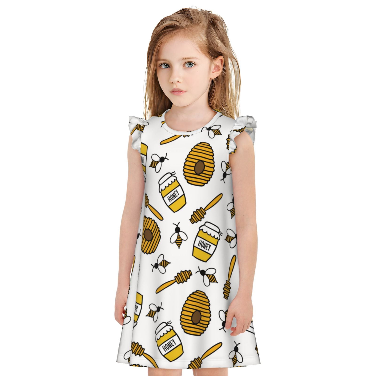 Girls Nightgowns - Honey Flutter Sleeves Sleepwear Night Sleep Dress ...