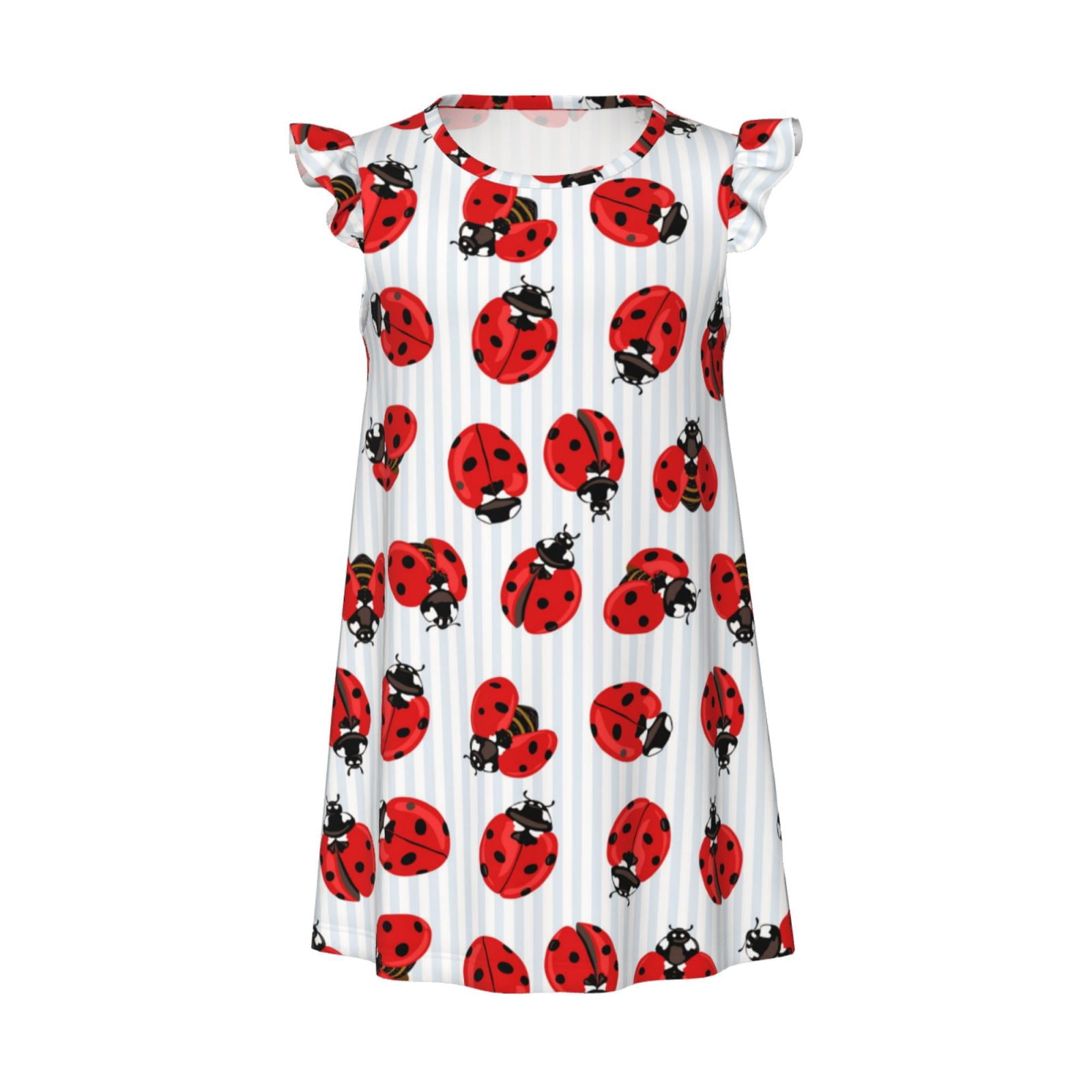 Girls Nightgowns - Ladybug On Blue Stripes Short Sleeves Princess Dress ...
