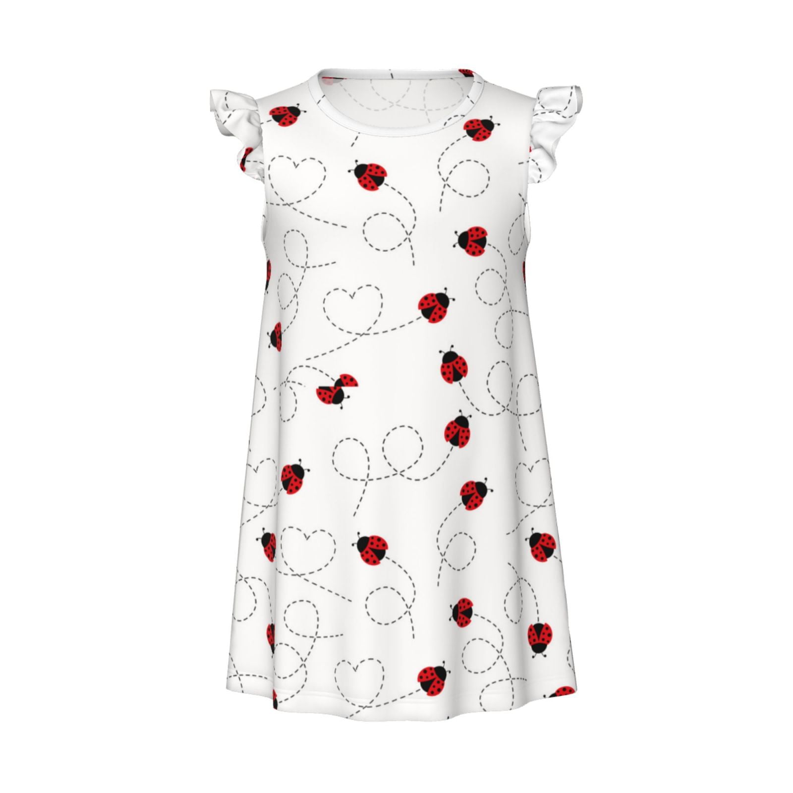 Girls Nightgowns - Ladybugs Flying On Dotted Route Short Sleeves ...