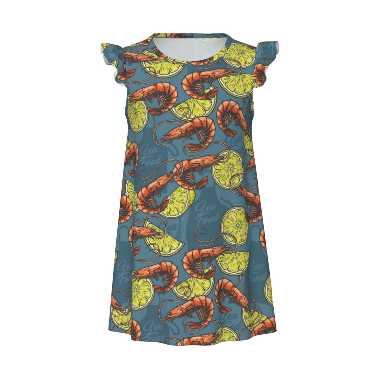 Girls Nightgowns, Lemon Sliced Shrimp Flutter Sleeve Pajamas Nightdress ...