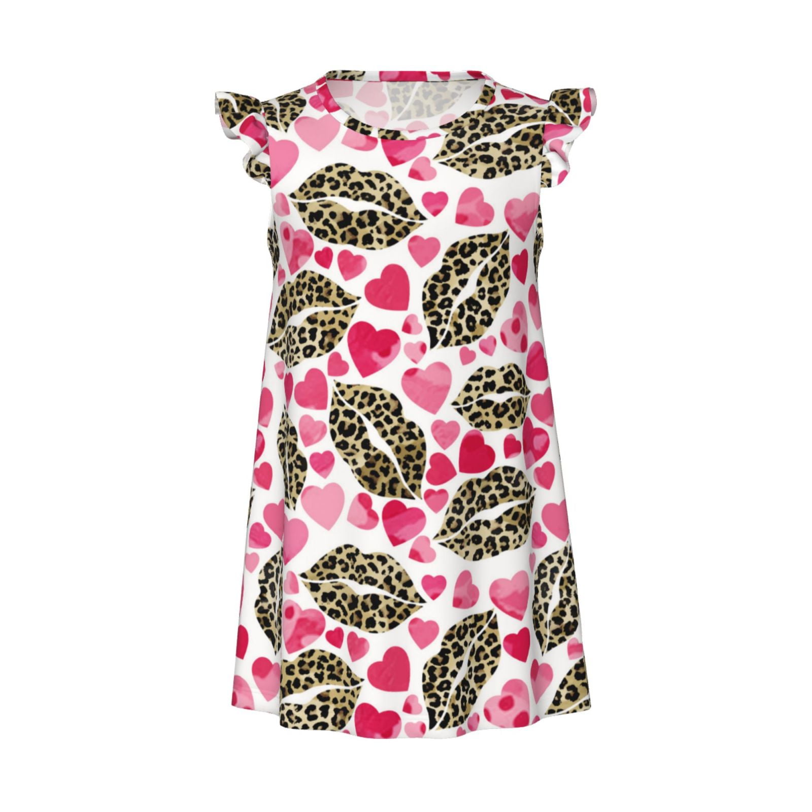 Girls Nightgowns - Leopard lip pink heart Soft Comfort Flutter Sleeves ...