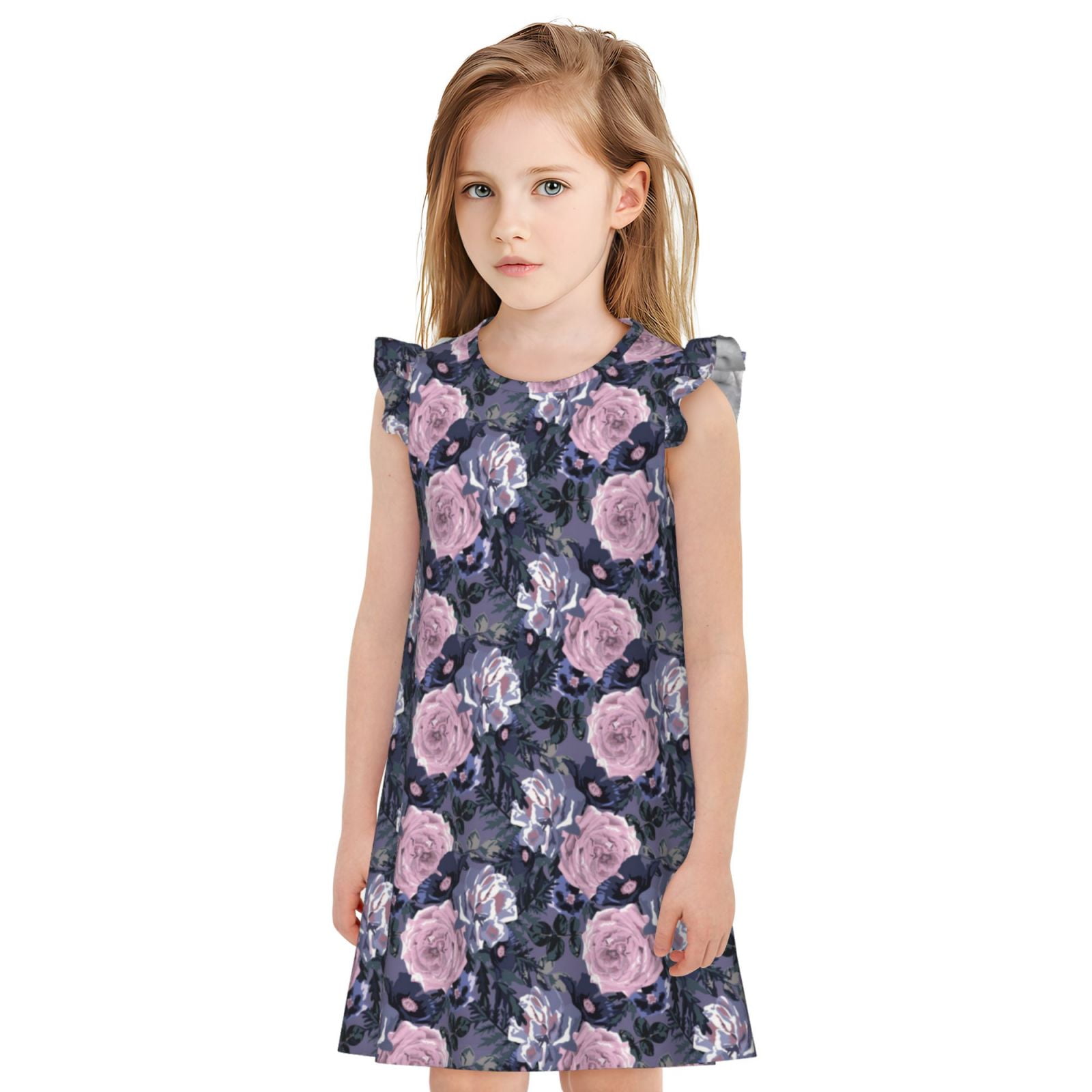 Girls Nightgowns - Light pink flowers Flutter Sleeves Sleepwear Night ...