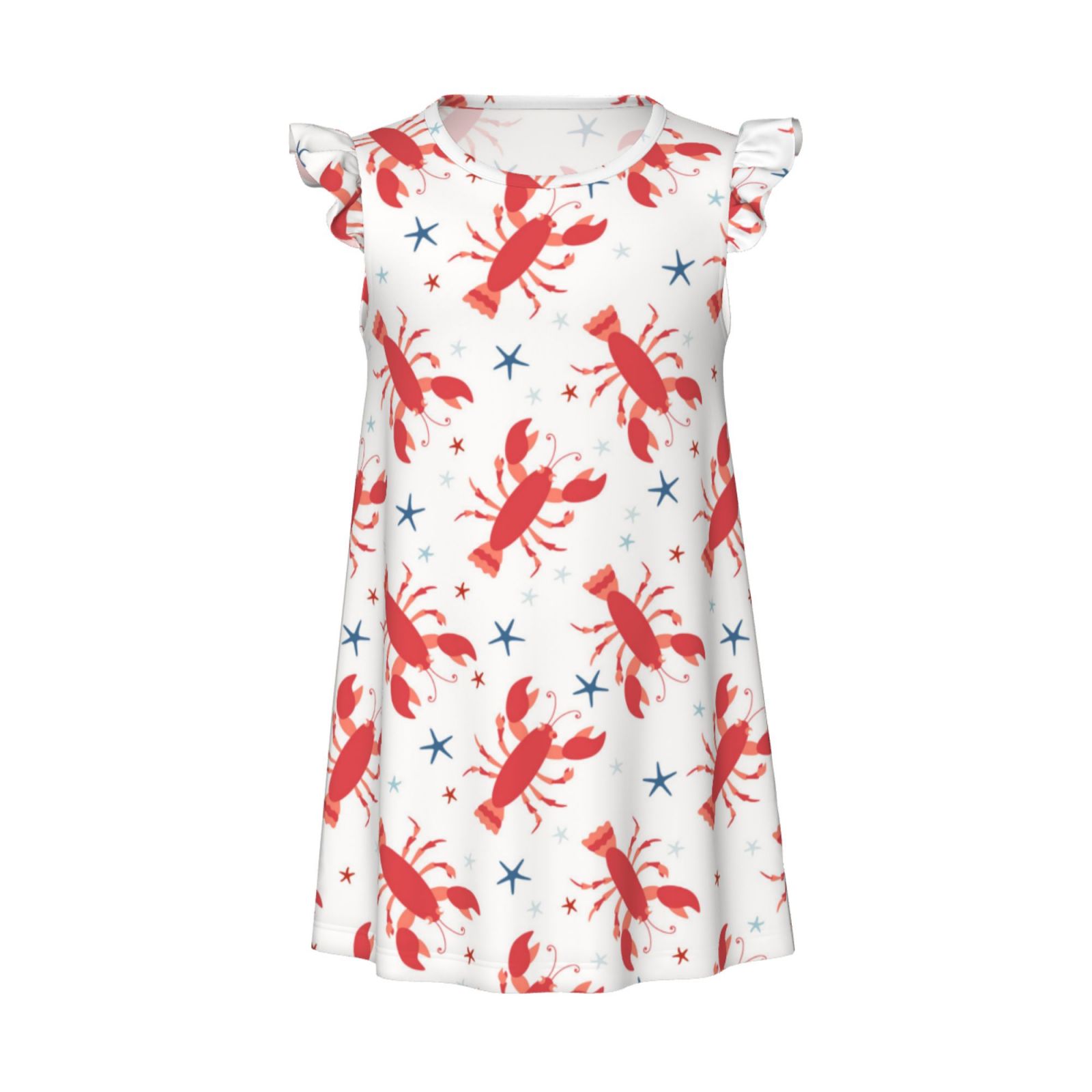 Girls Nightgowns - Lobster Starfish Soft Comfort Flutter Sleeves Night ...