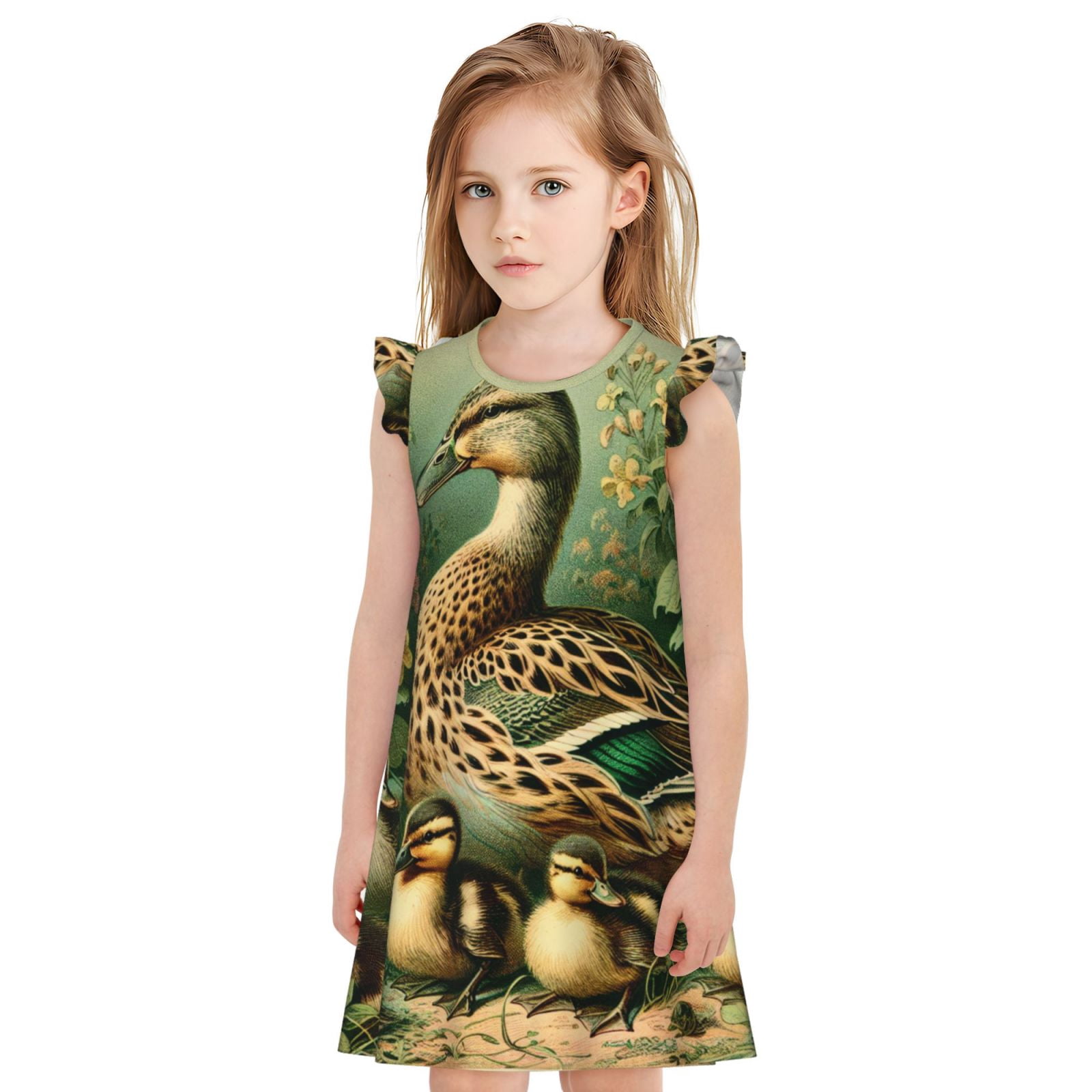 Girls Nightgowns - Mallard Duck And Flowers Soft Comfort Flutter ...