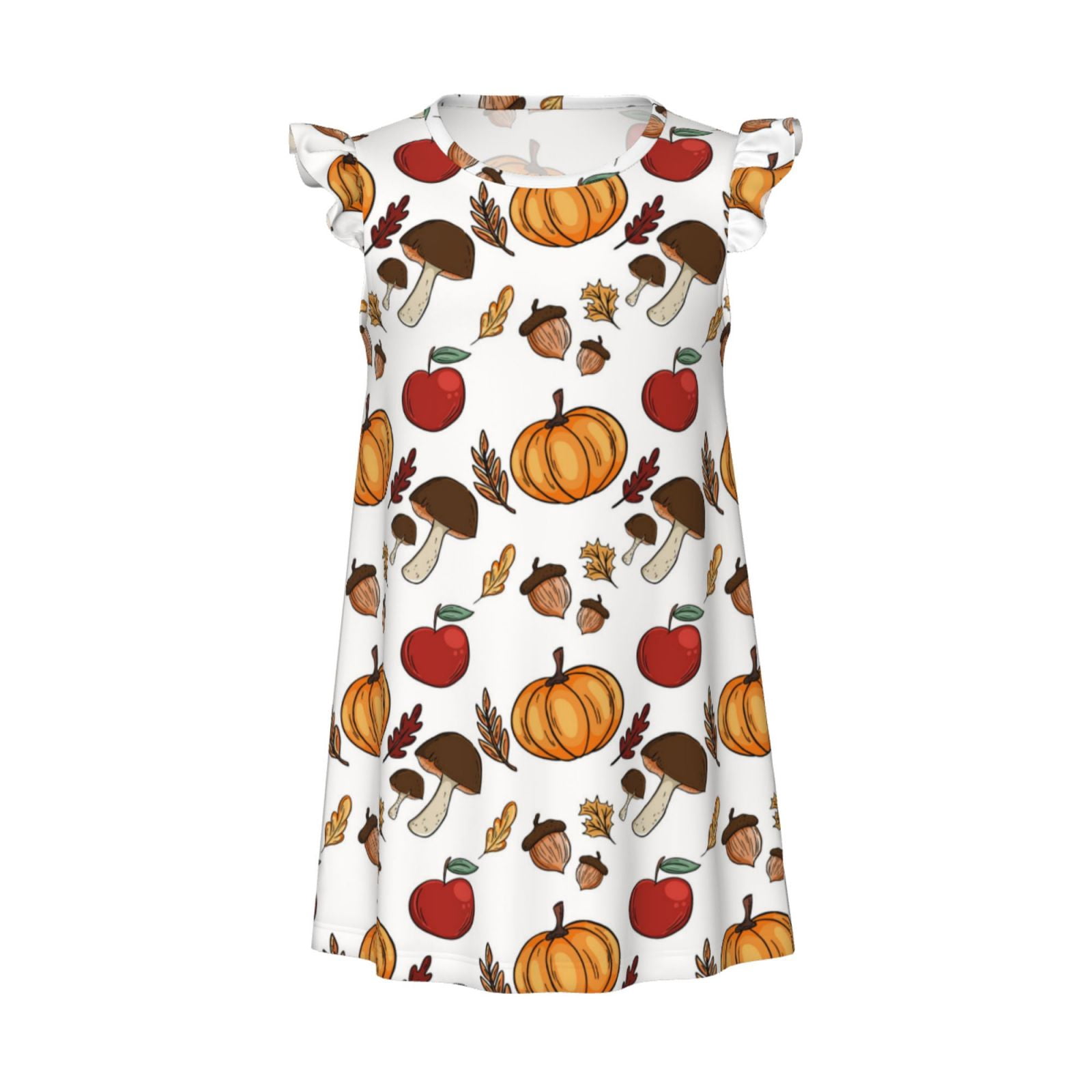 Girls Nightgowns, Maple leaf nut Mushroom Flutter Sleeve Pajamas ...