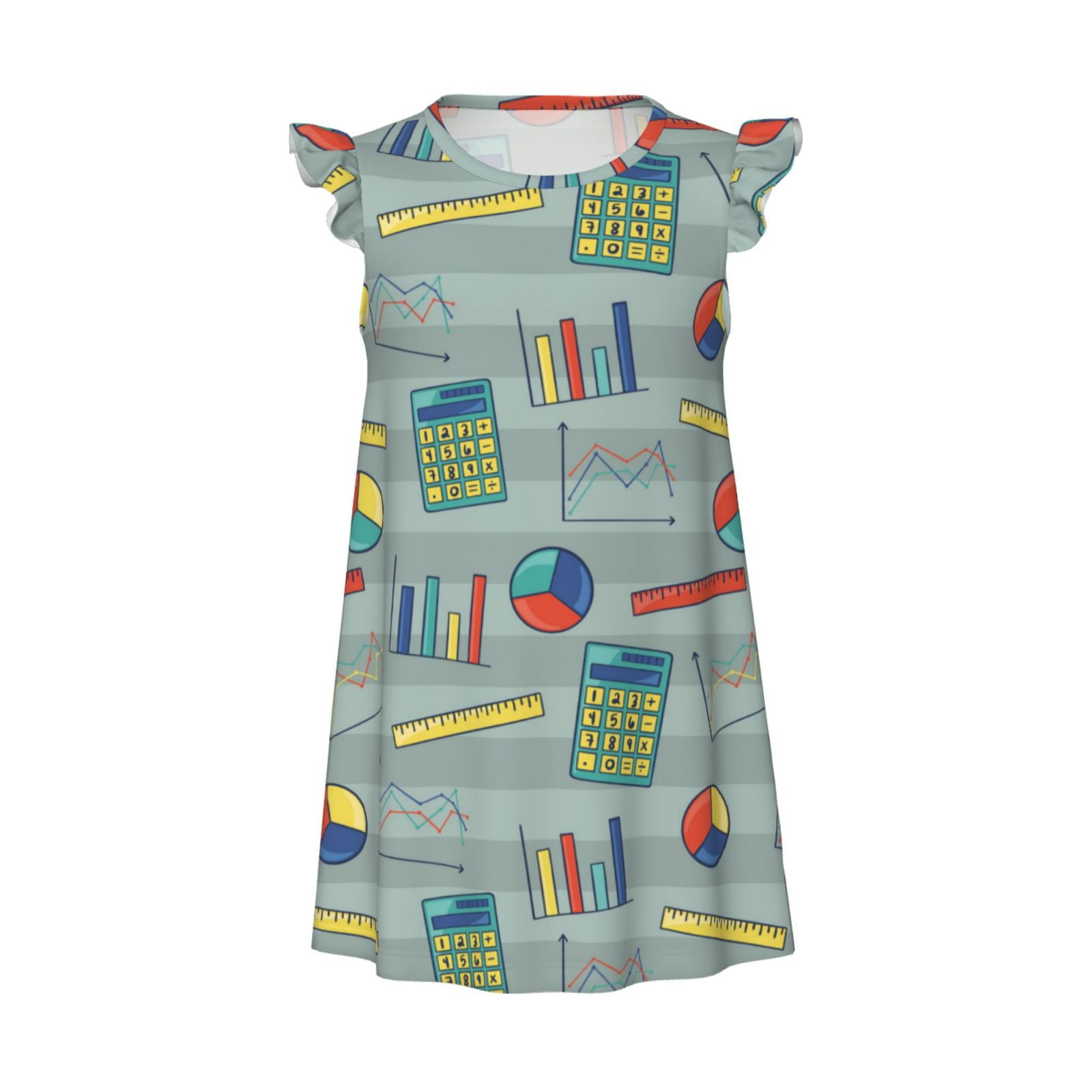 Girls Nightgowns, Math Print ruler calculator Flutter Sleeve Pajamas ...