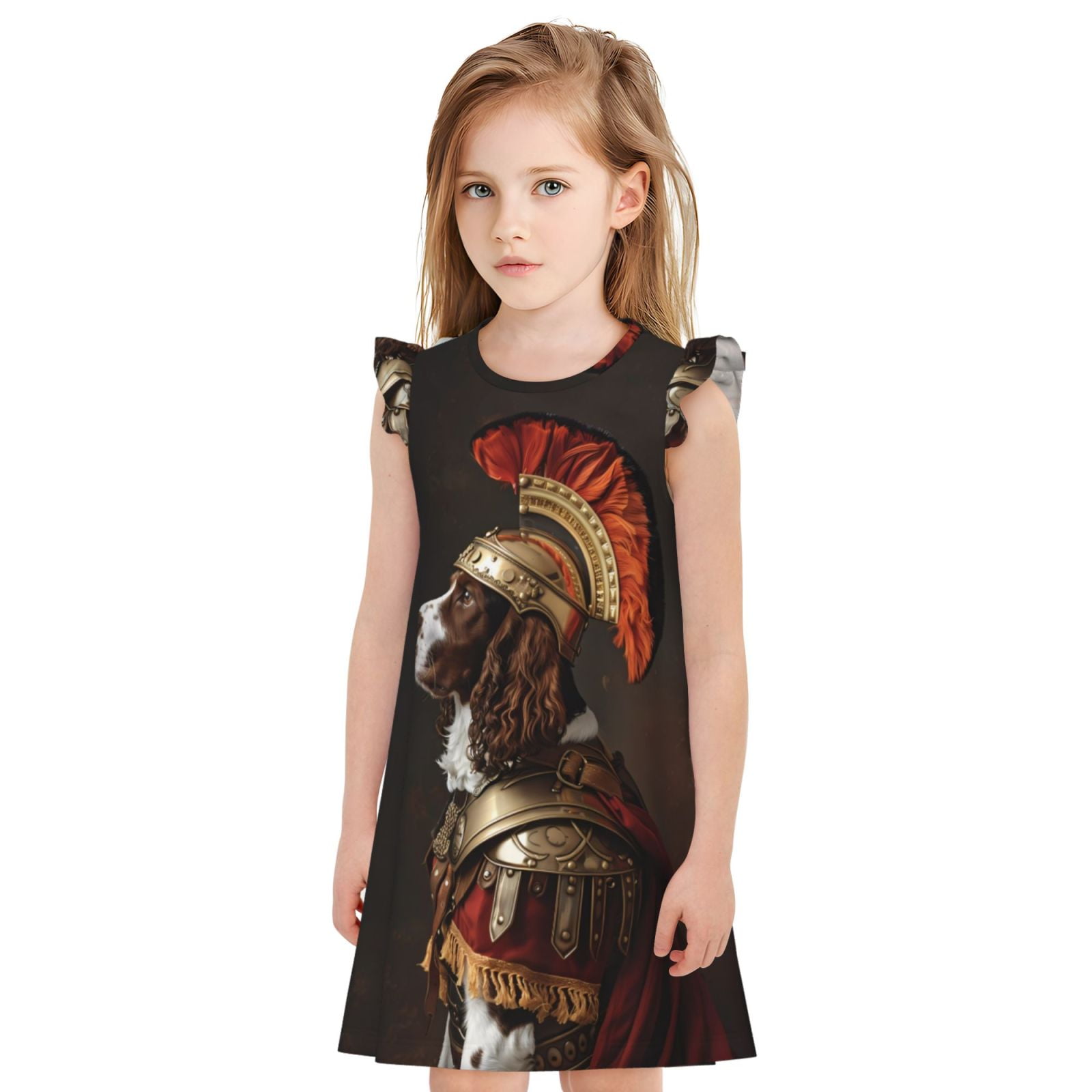 Girls Nightgowns - Medieval Knight Dog Soft Comfort Flutter Sleeves ...
