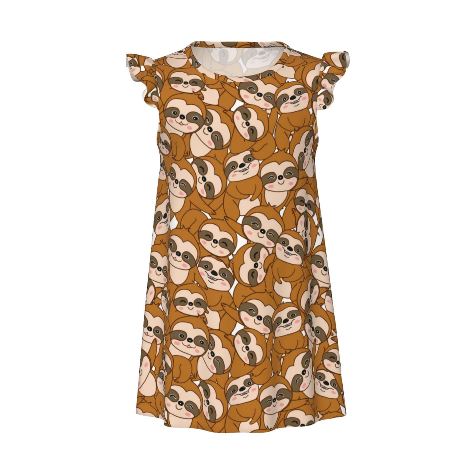 Girls Nightgowns - Monkey Sloth Soft Comfort Flutter Sleeves Night ...