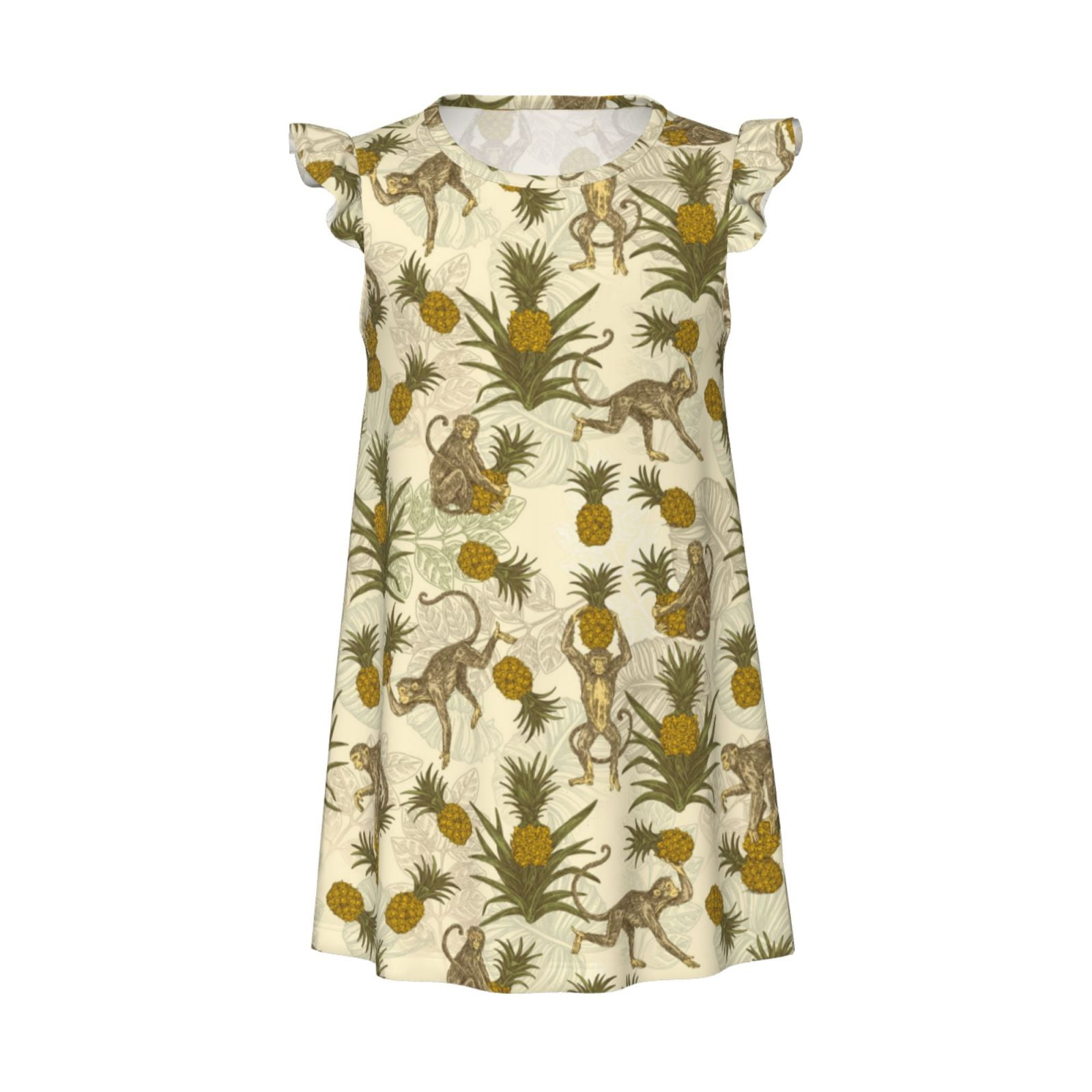 Girls Nightgowns - Monkeys and Pinealpples Soft Comfort Flutter Sleeves ...