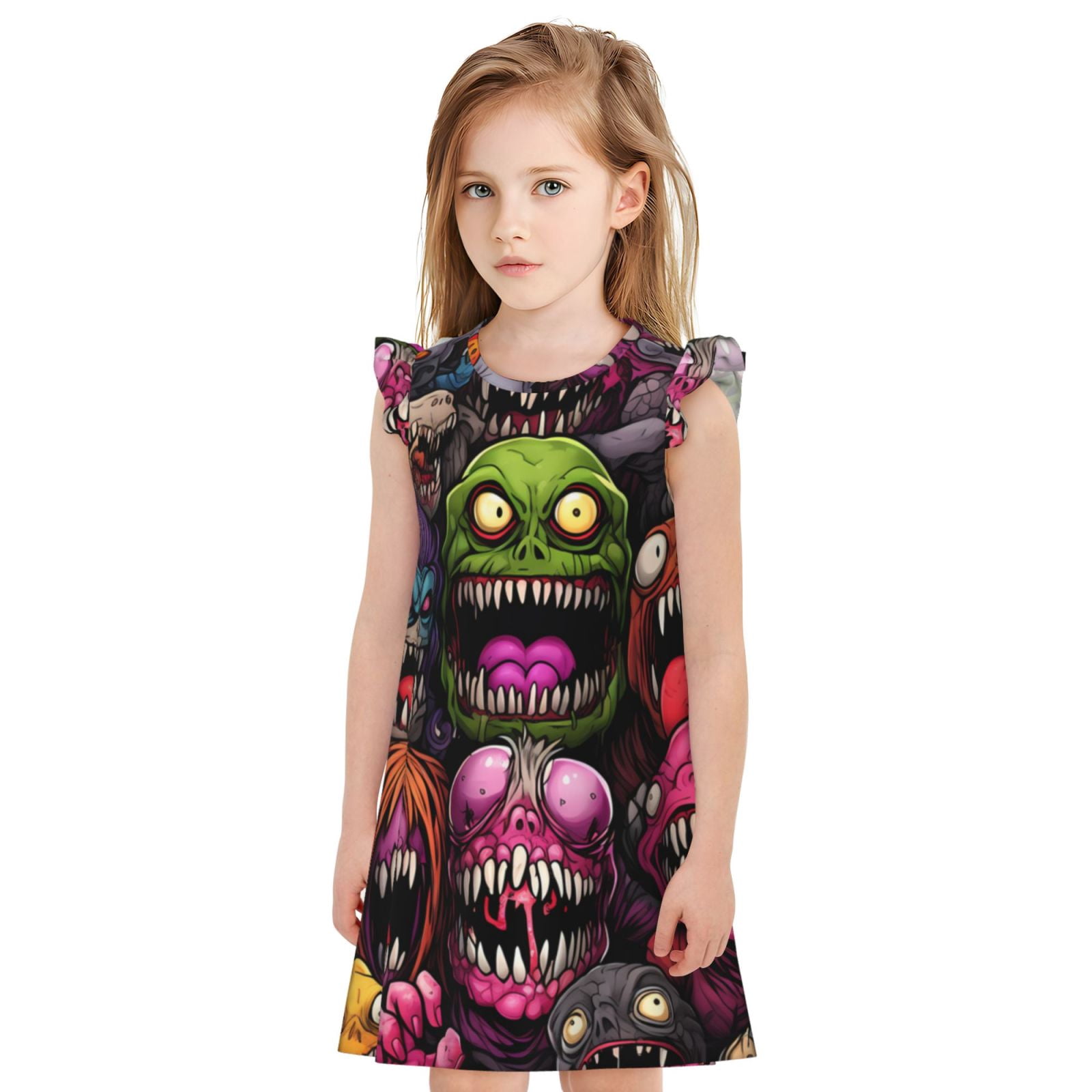 Girls Nightgowns - Monstrous Cartoon Characters Flutter Sleeves ...