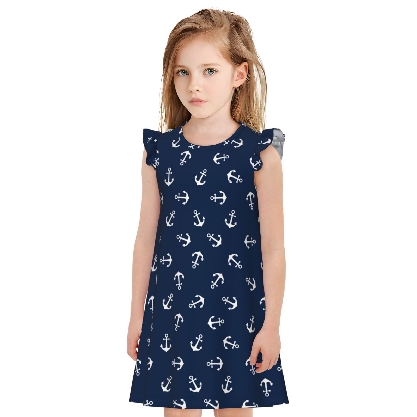 Girls Nightgowns - Nautical Themed Anchors Flutter Sleeves Sleepwear ...