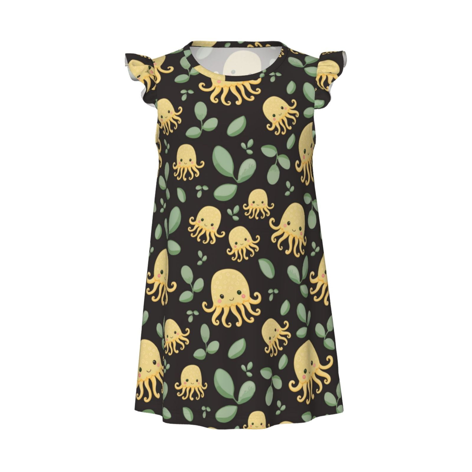 Girls Nightgowns - Octopuses And Leaves Soft Comfort Flutter Sleeves ...