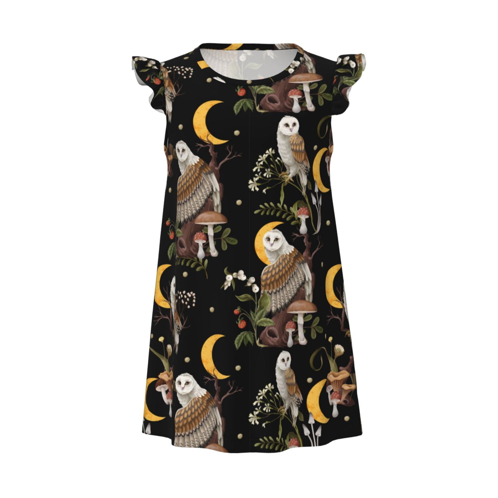 Girls Nightgowns, Owl Strawberry Mushroom Flutter Sleeve Pajamas ...