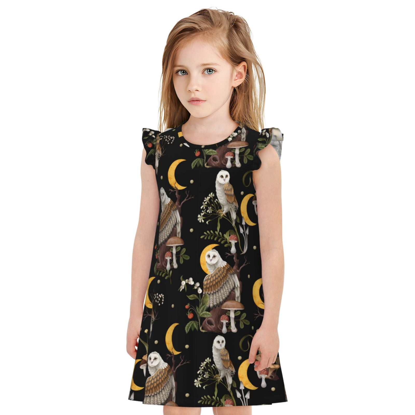 Girls Nightgowns - Owl Strawberry Mushroom Flutter Sleeves Sleepwear ...