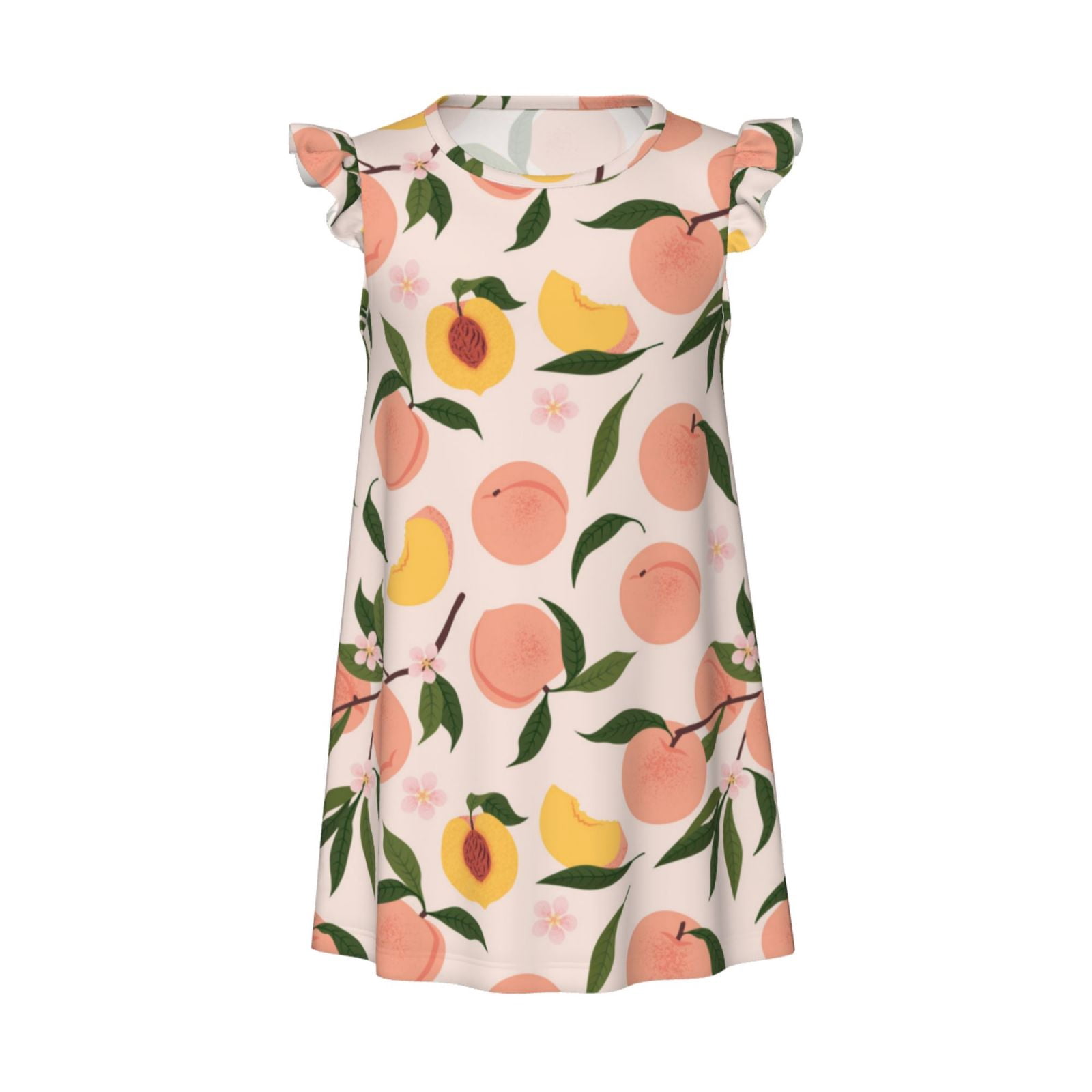 Girls Nightgowns - Peach With Leaves1 Short Sleeves Princess Dress ...