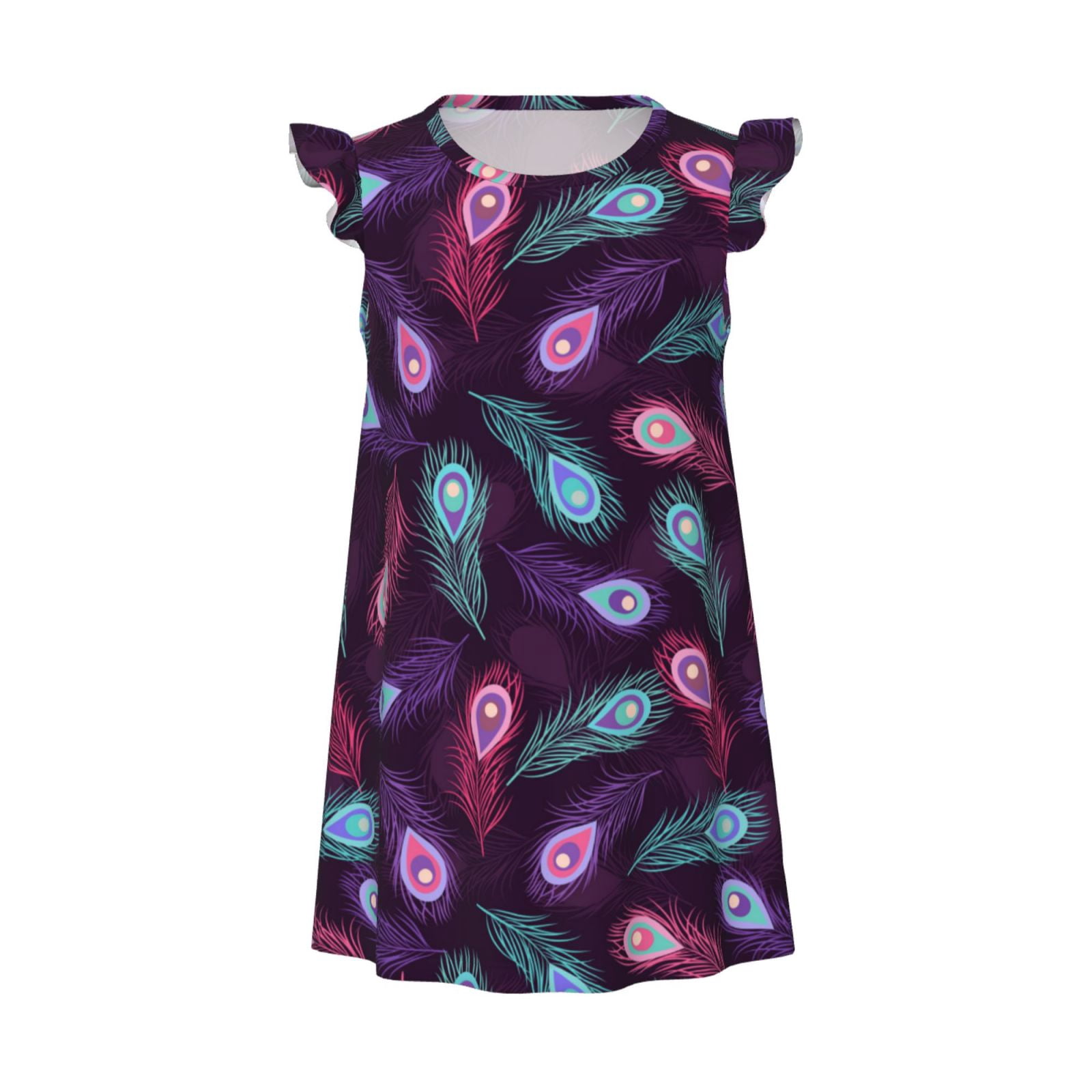 Girls Nightgowns - Peacock Feathers3 Soft Comfort Flutter Sleeves Night ...