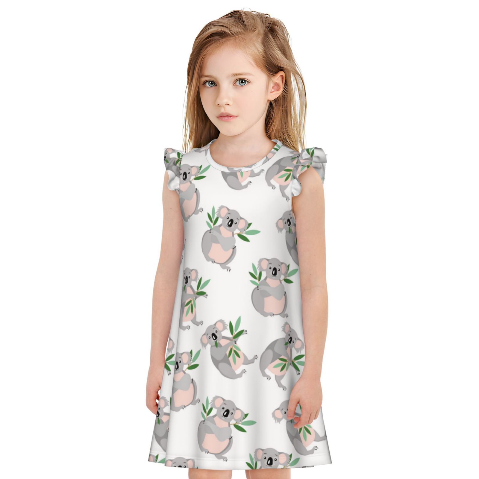 Girls Nightgowns - Pudgy Koala Flutter Sleeves Sleepwear Night Sleep ...