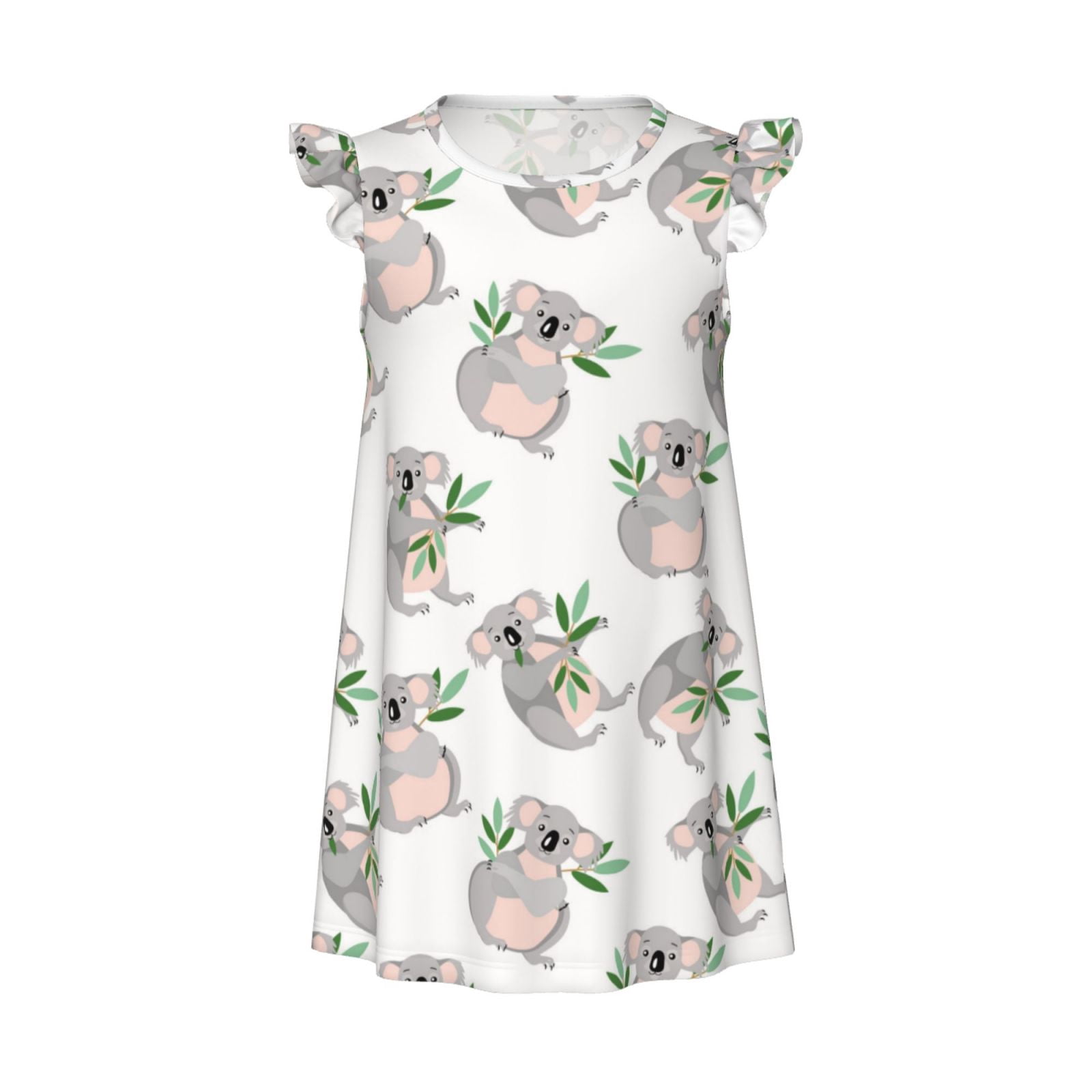 Girls Nightgowns - Pudgy Koala Soft Comfort Flutter Sleeves Night Sleep ...
