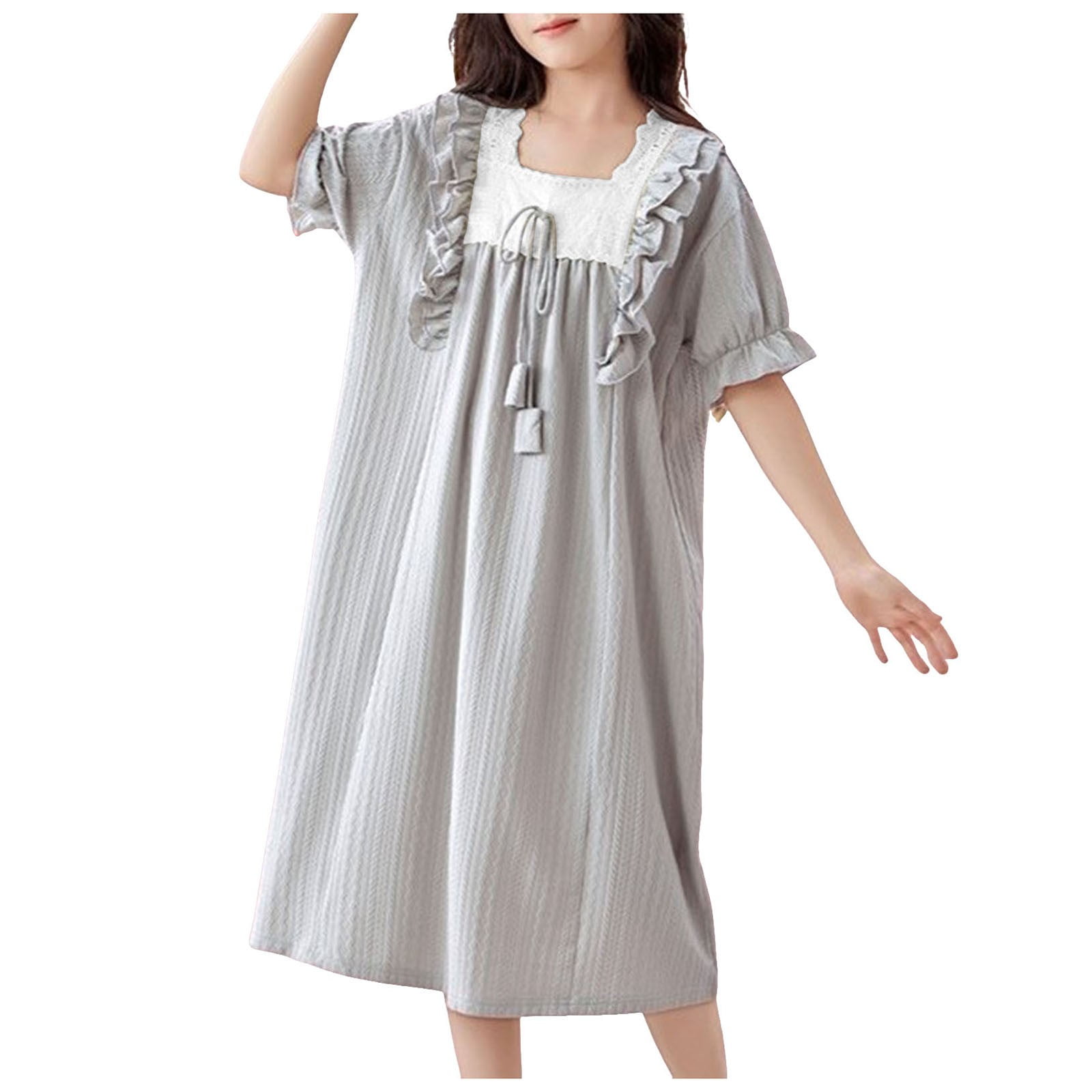 Girls Nightgowns Puff Short Sleeve Sleepwear Lace Victorian Princess ...