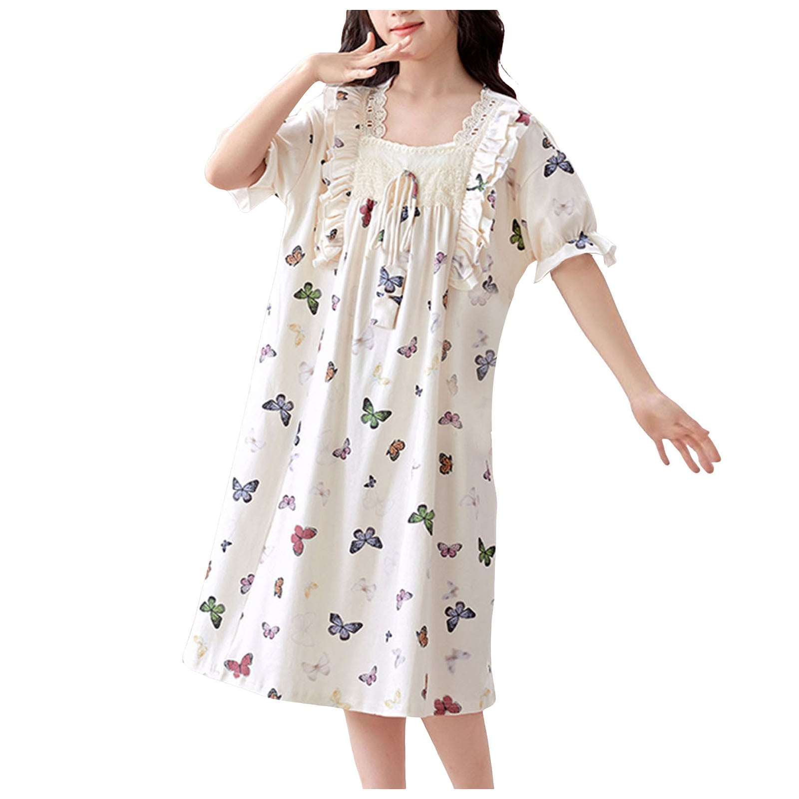 Girls Nightgowns Puff Short Sleeve Sleepwear Lace Victorian Princess ...