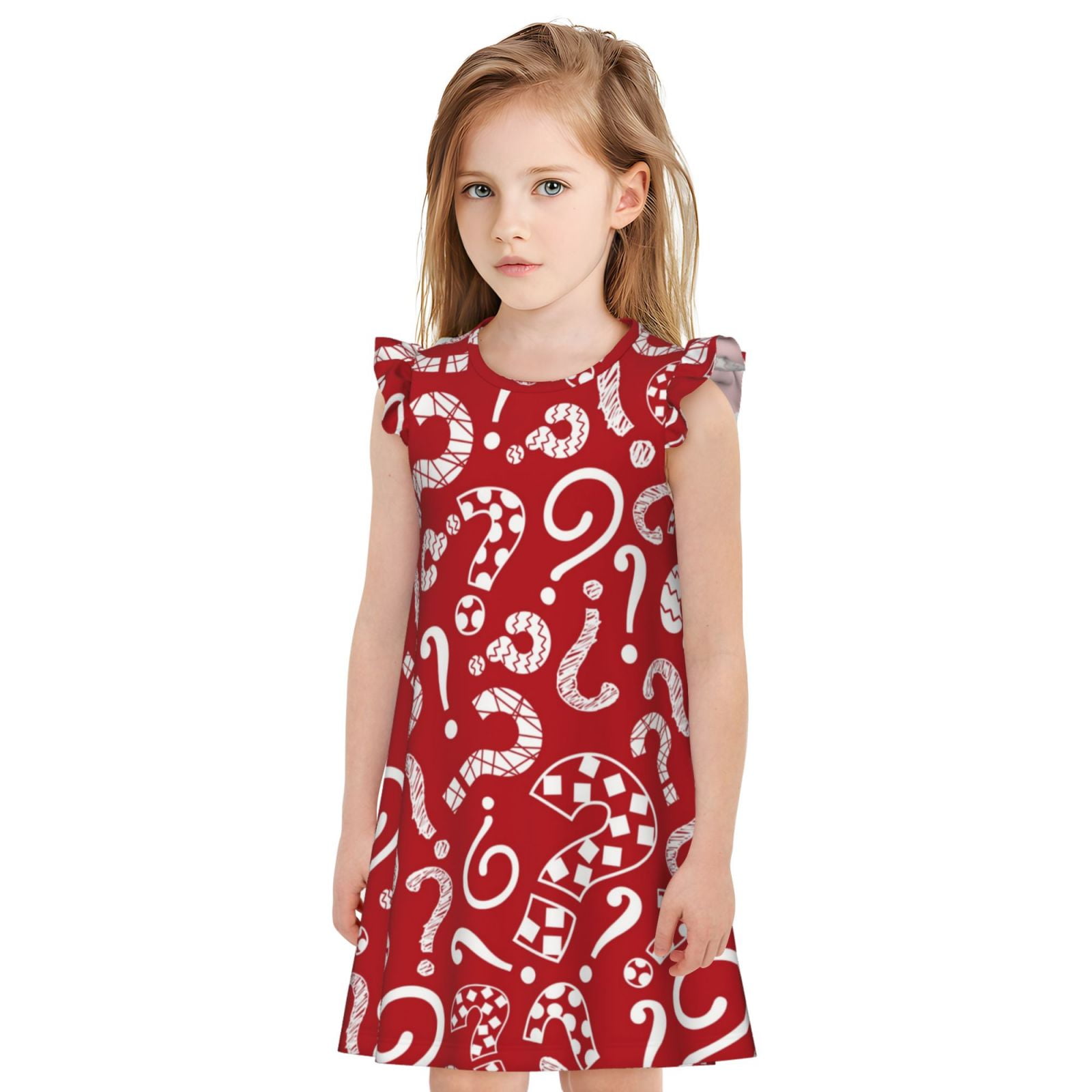 Girls Nightgowns - Question Marks1 Flutter Sleeves Sleepwear Night ...