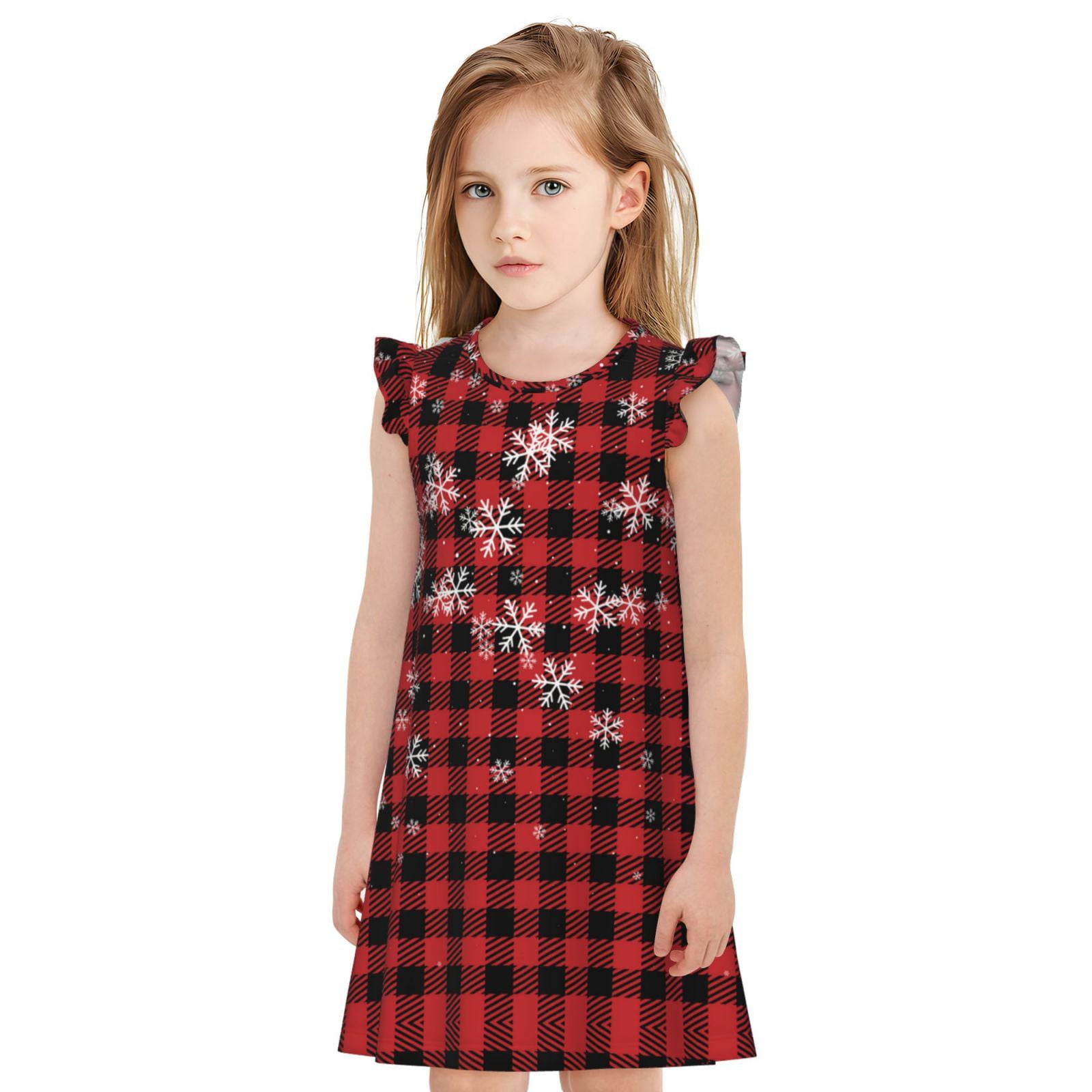 Girls Nightgowns - Red Buffalo Plaid Flutter Sleeves Sleepwear Night ...