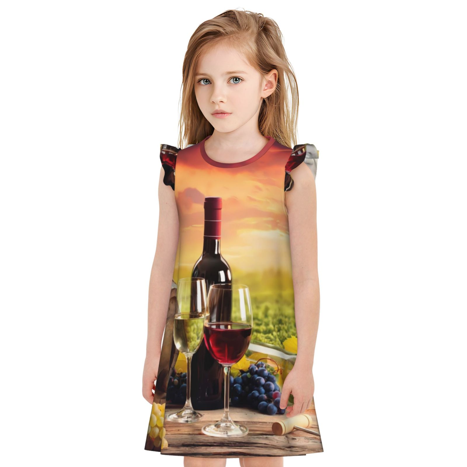 Girls Nightgowns - Red Wine Glasses Soft Comfort Flutter Sleeves Night ...