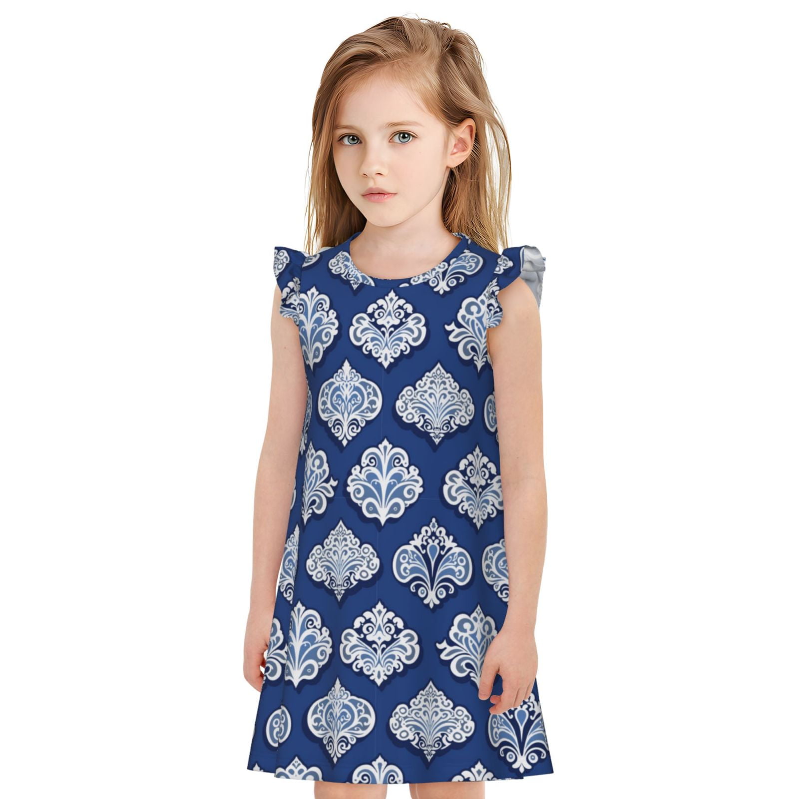 Girls Nightgowns - Retro Traditional Royal navyblue Flutter Sleeves ...