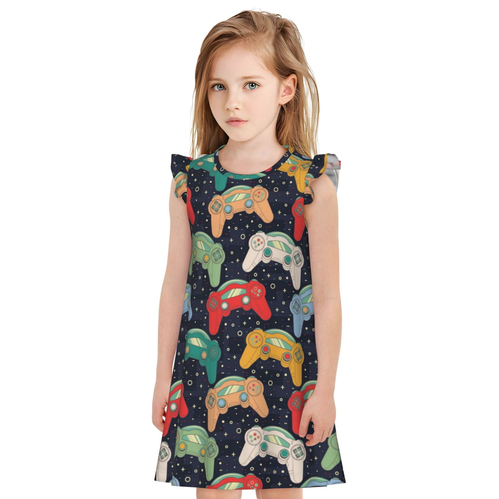 Girls Nightgowns - Retro Video Game Flutter Sleeves Sleepwear Night ...