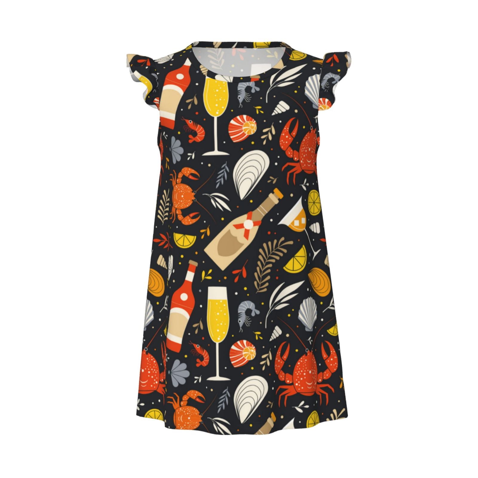 Girls Nightgowns, Seafood And Drinks Flutter Sleeve Pajamas Nightdress ...