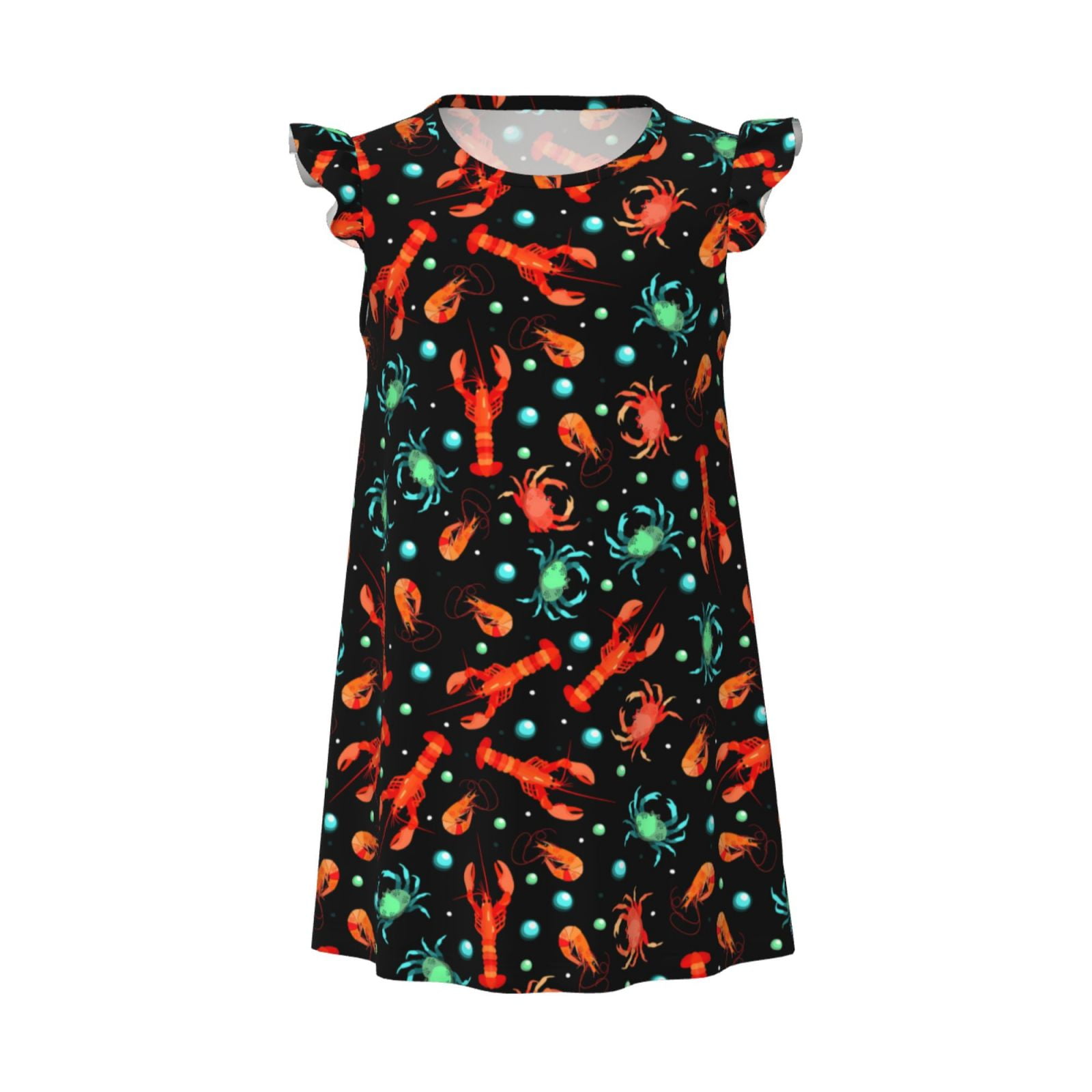Girls Nightgowns - Shrimp Crab Lobster Soft Comfort Flutter Sleeves ...