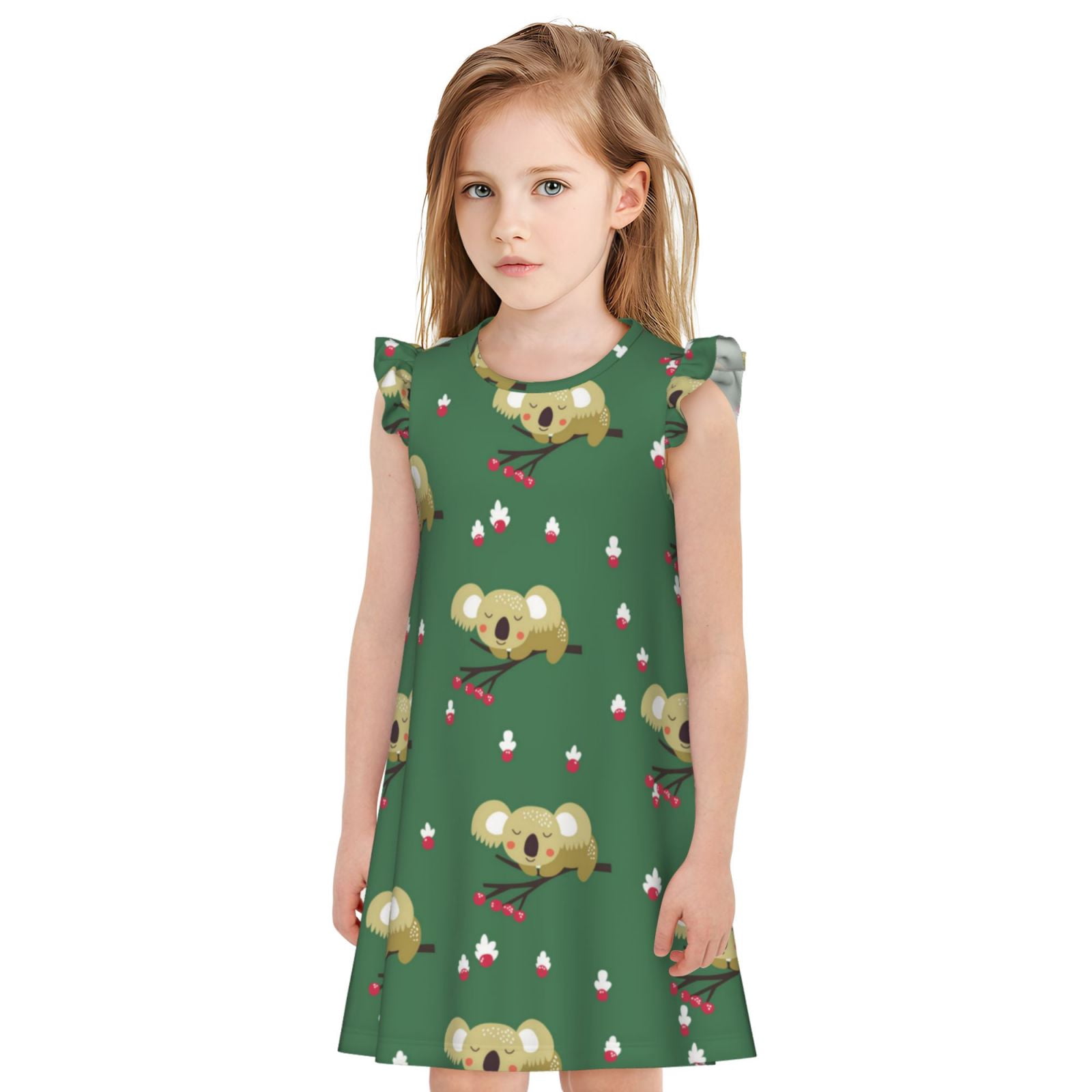 Girls Nightgowns - Sleeping Koala Green Flutter Sleeves Sleepwear Night ...