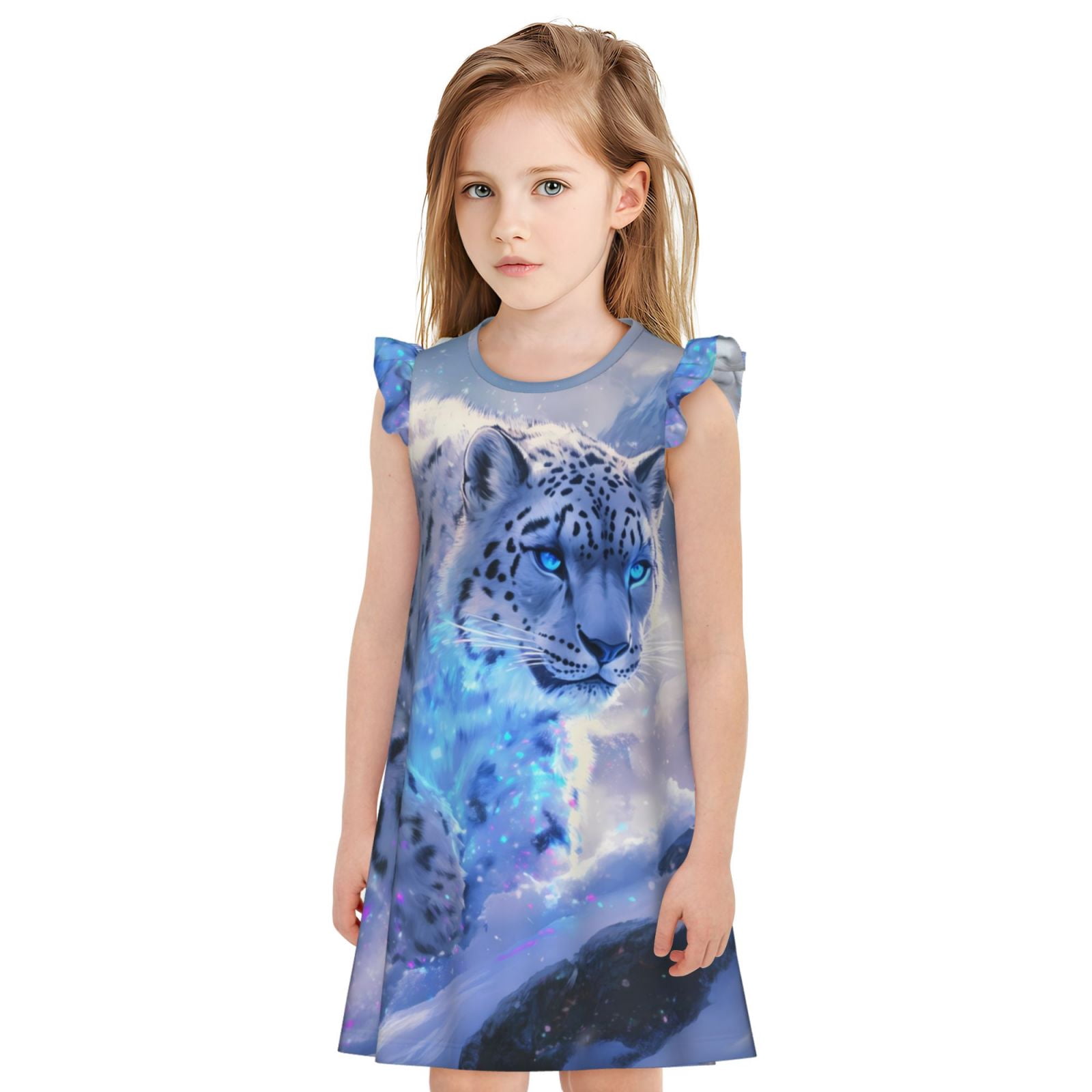Girls Nightgowns - Snow Leopard Sparkling Snow Soft Comfort Flutter ...