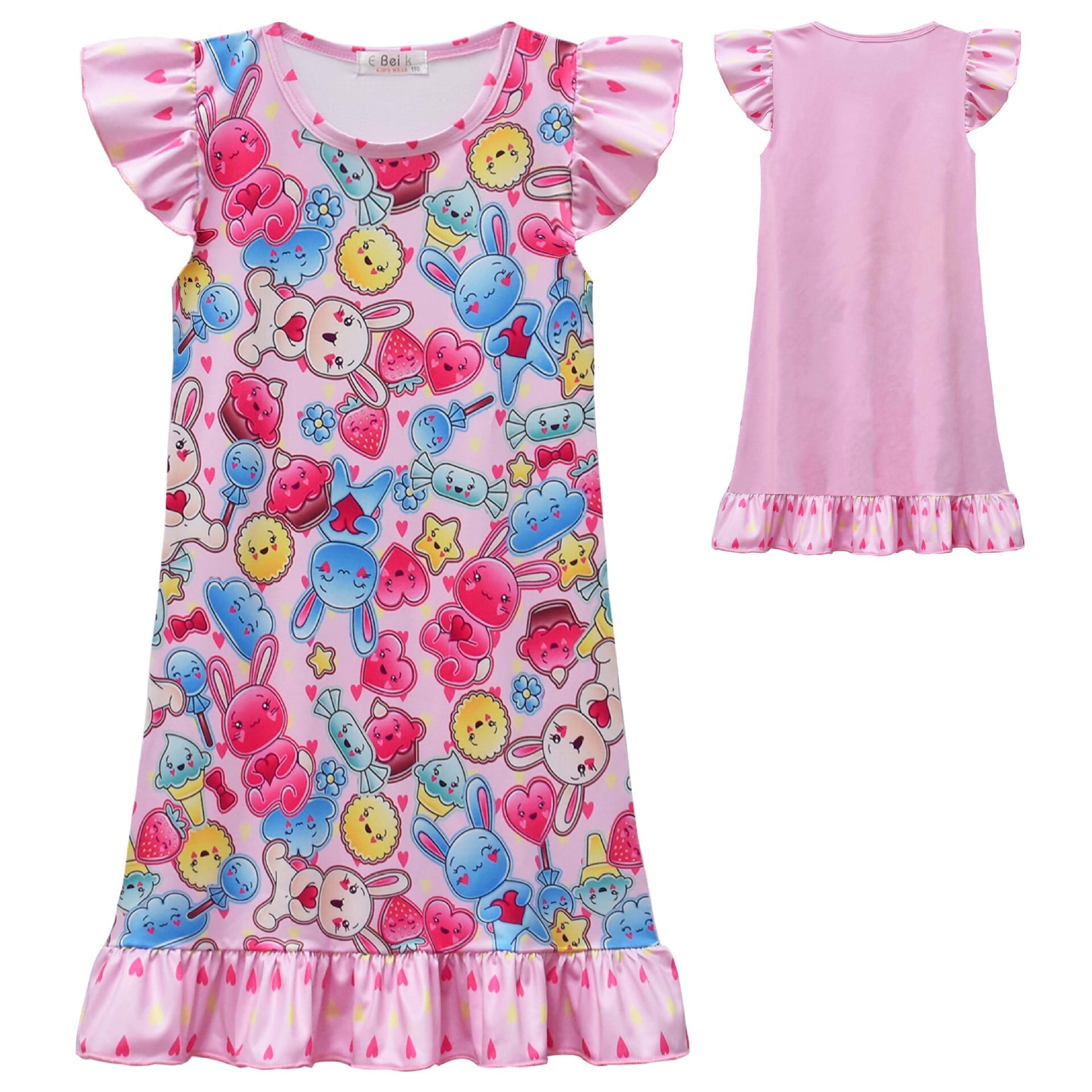 Girls Nightgowns Soft Sleepwear Nightdress Flutter Sleeve Rabbit ...