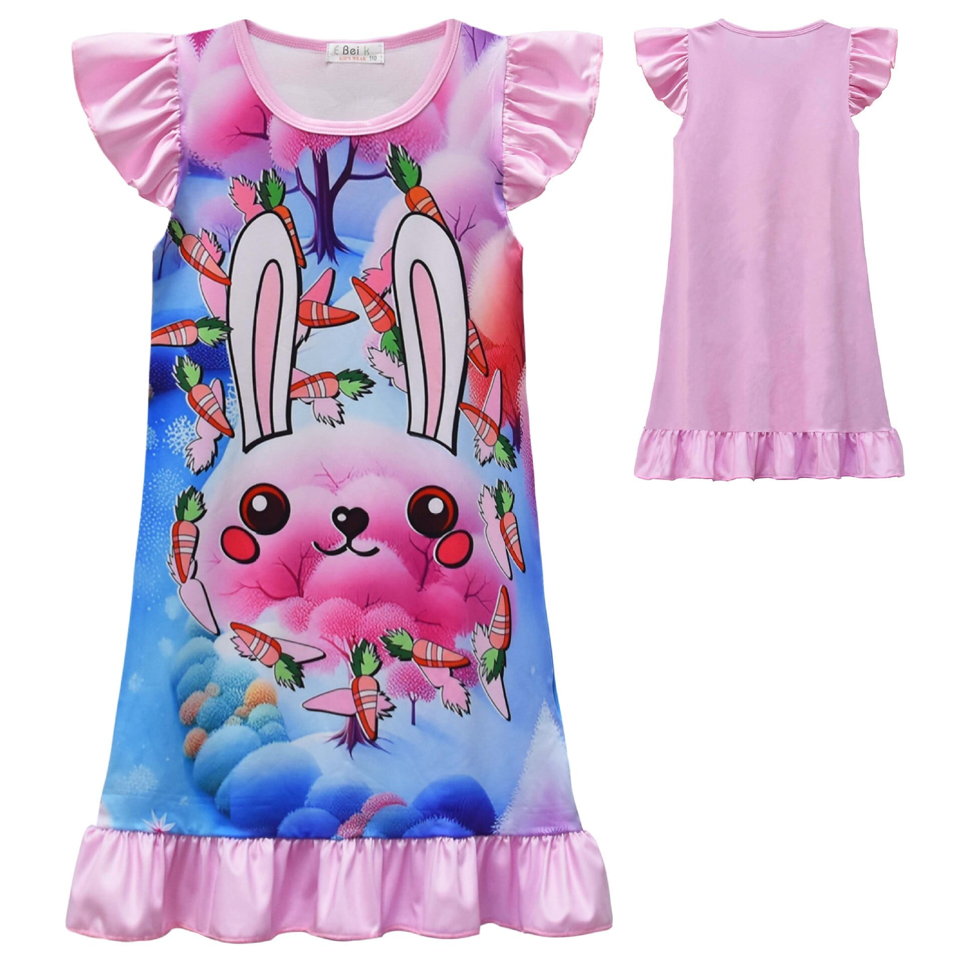 Girls Nightgowns Soft Sleepwear Nightdress Flutter Sleeve Rabbit ...
