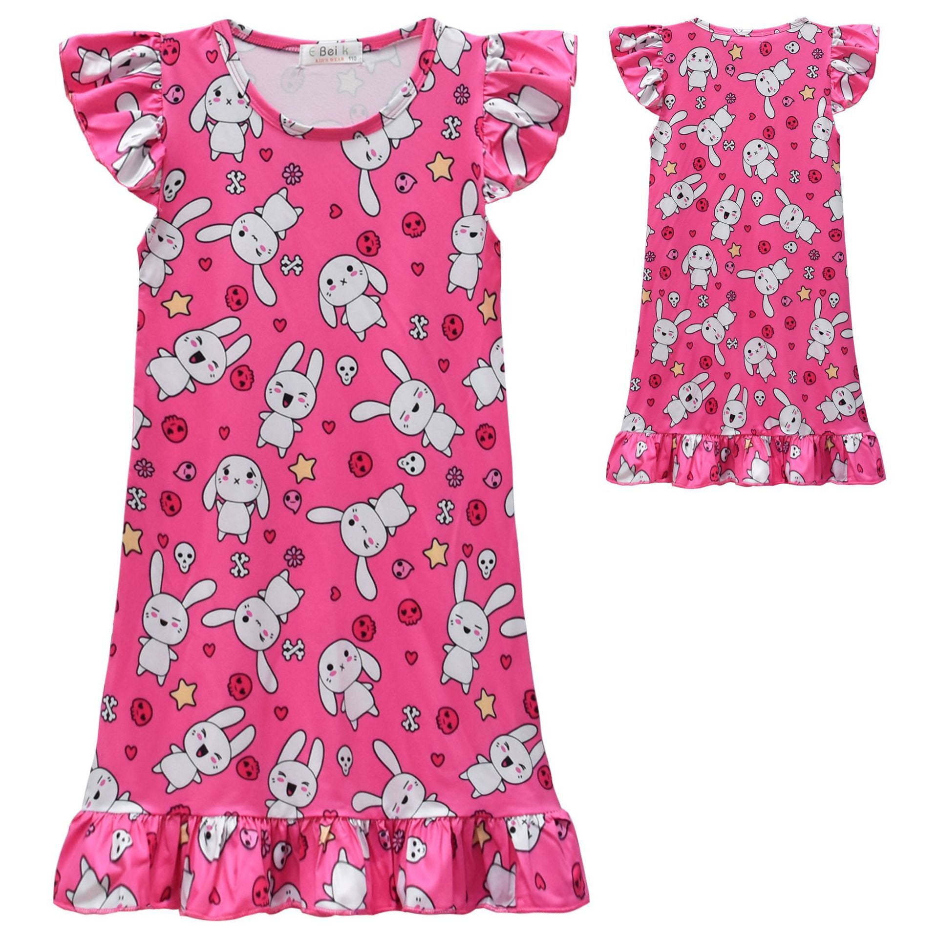Girls Nightgowns Soft Sleepwear Nightdress Flutter Sleeve Rabbit ...