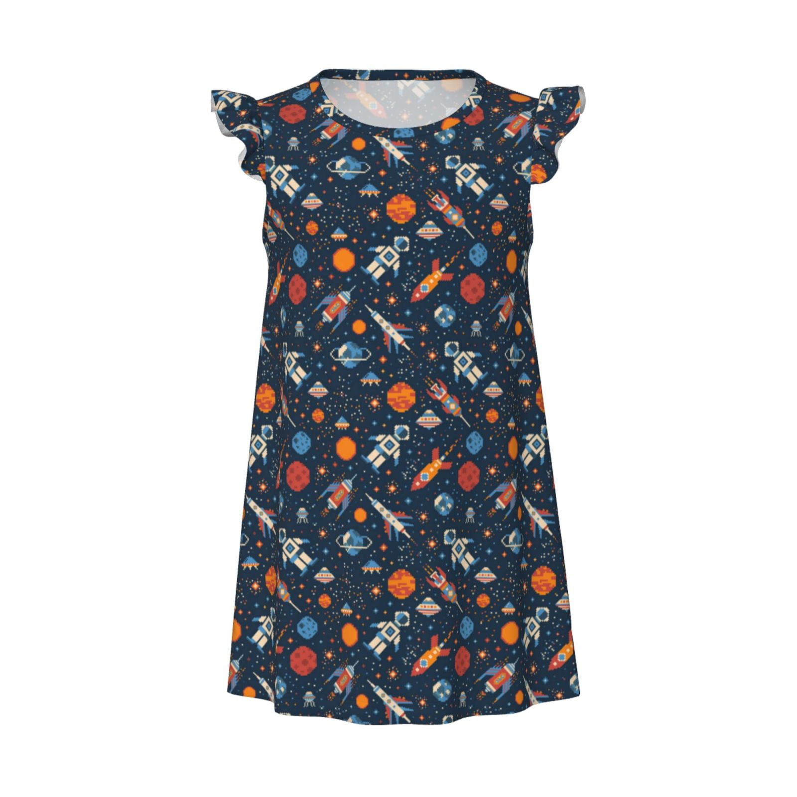 Girls Nightgowns, Spaceships And Stars In Outer Space Flutter Sleeve ...