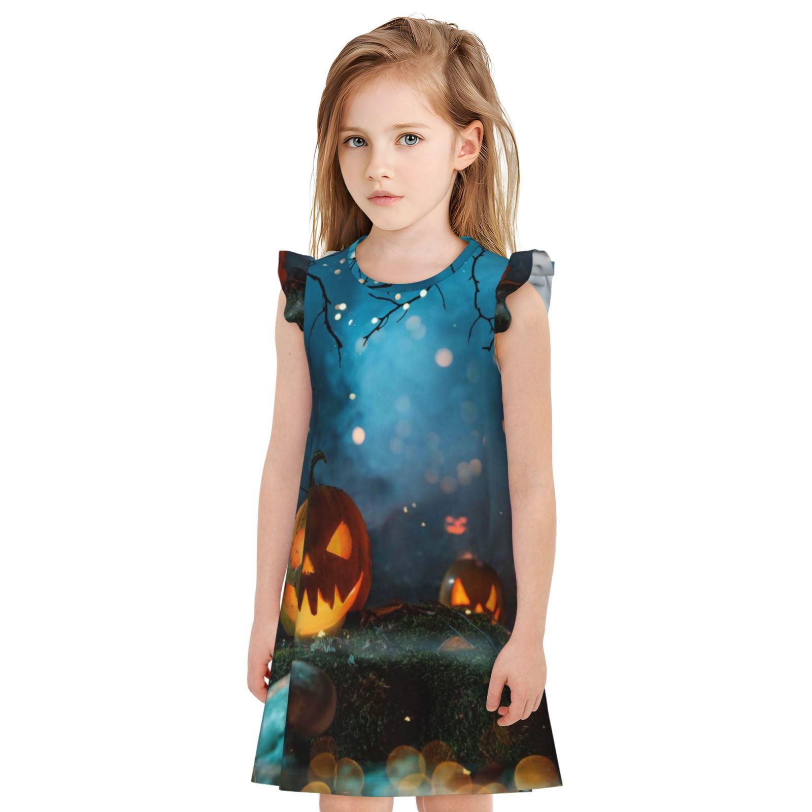 Girls Nightgowns - Spooky Halloween Flutter Sleeves Sleepwear Night ...