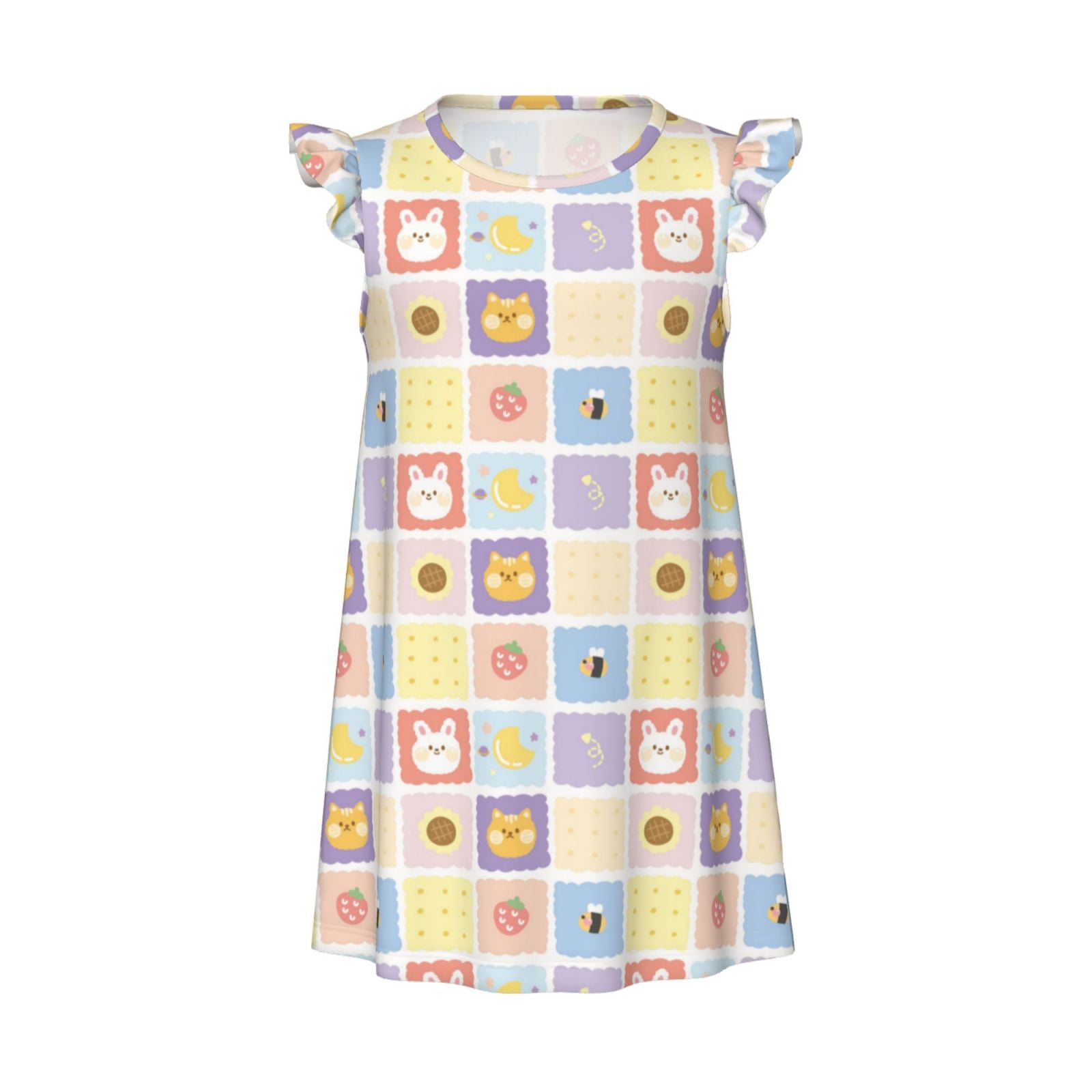 Girls Nightgowns, Sticker Style Cute Rabbit Cat Flutter Sleeve Pajamas ...